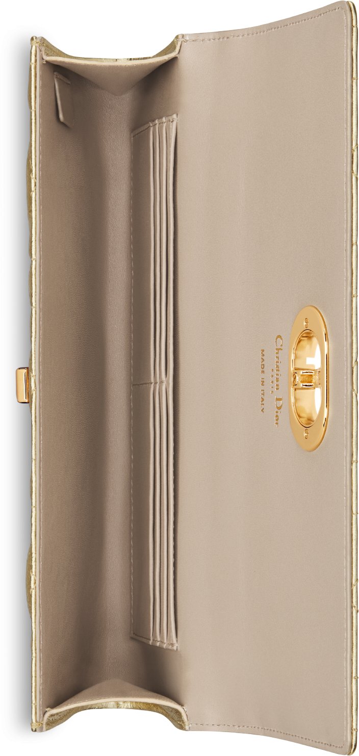 Miss Caro Top Handle Pouch Metallic Gold-Tone Macrocannage Calfskin | DIOR