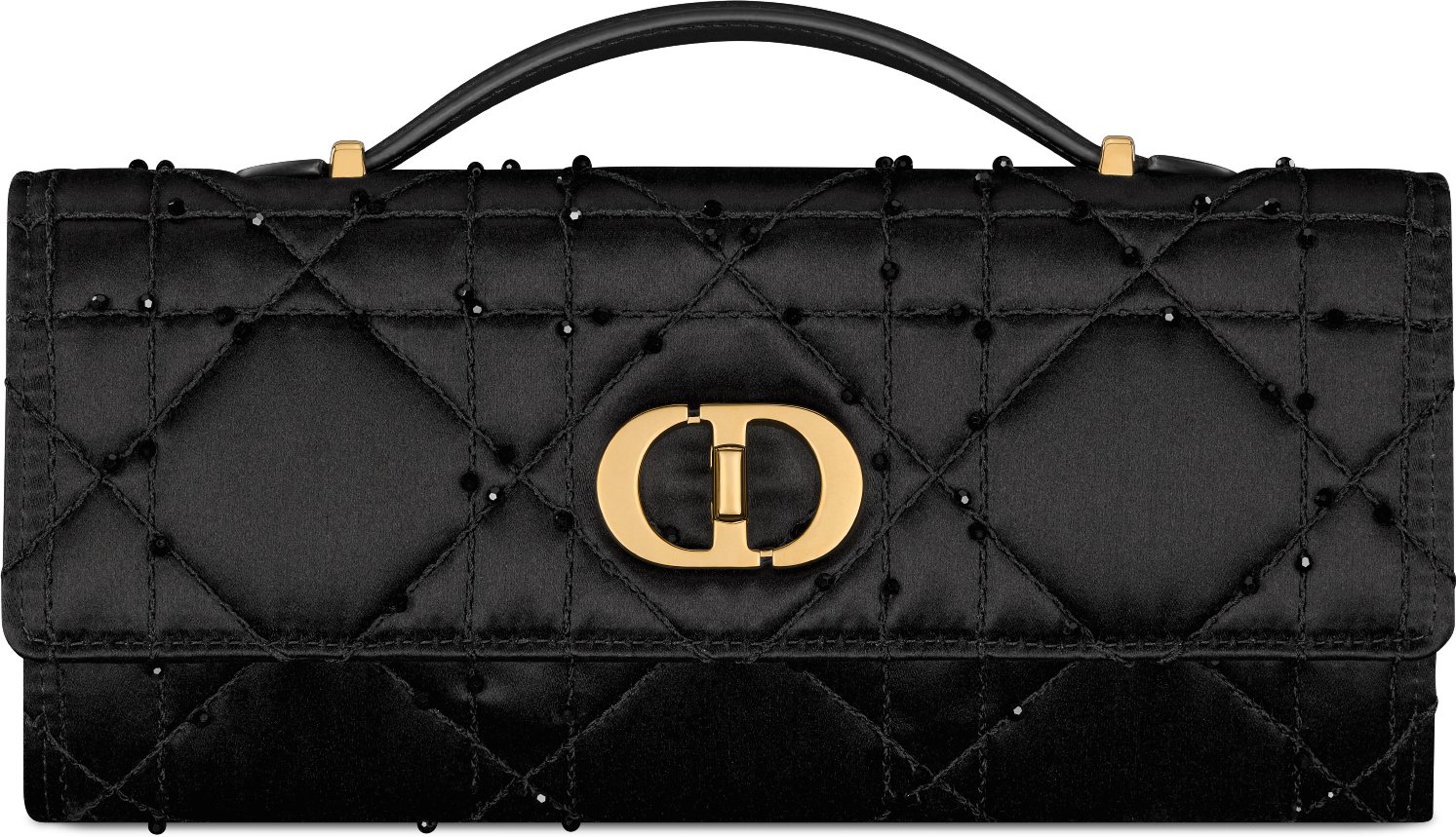 Miss Caro Top Handle Pouch Black Macrocannage Satin Embroidered with Beads | DIOR