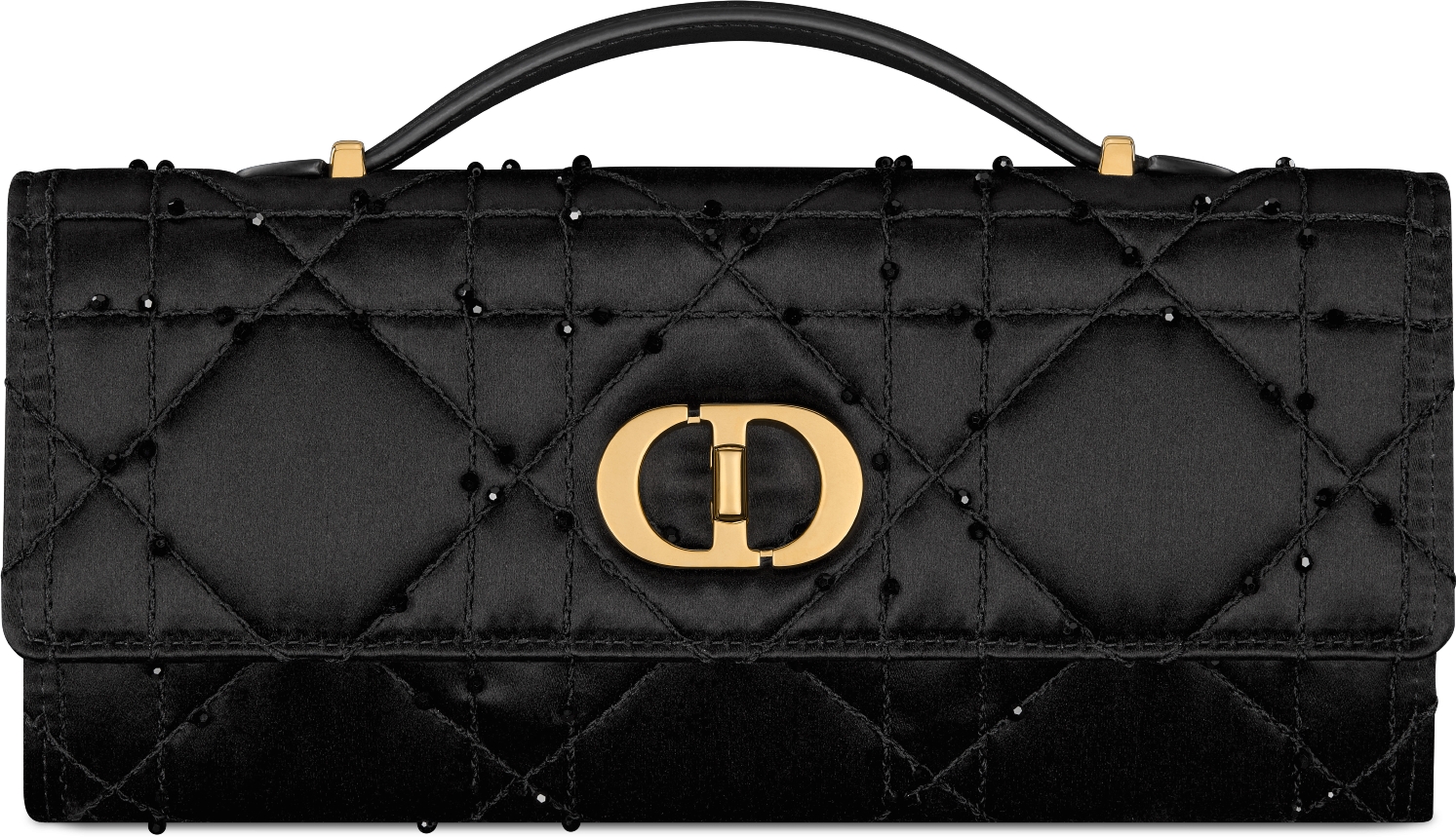 Miss Caro Top Handle Pouch Black Macrocannage Satin Embroidered with Beads | DIOR