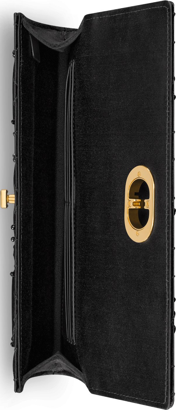 Miss Caro Top Handle Pouch Black Macrocannage Satin Embroidered with ...