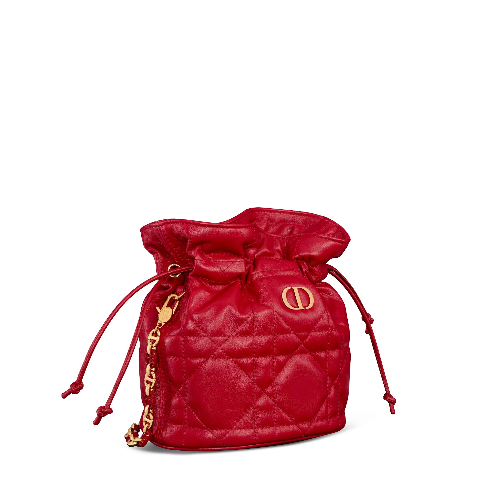 Miss Caro Mini Bucket Bag with Drawstring Garnet Red Macrocannage ...