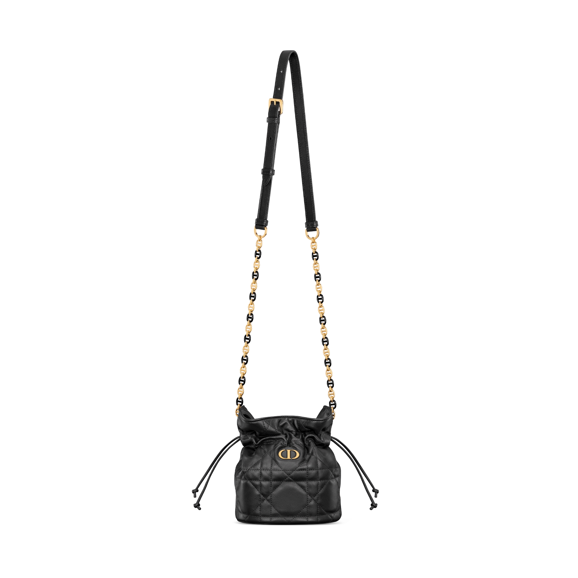Miss Caro Mini Bucket Bag with Drawstring Black Macrocannage Lambskin ...