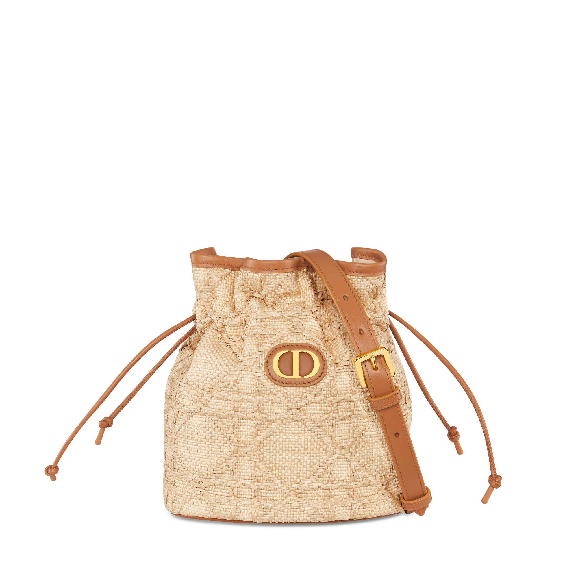 Miss Caro Mini Bucket Bag with Drawstring Beige Cannage Raffia | DIOR