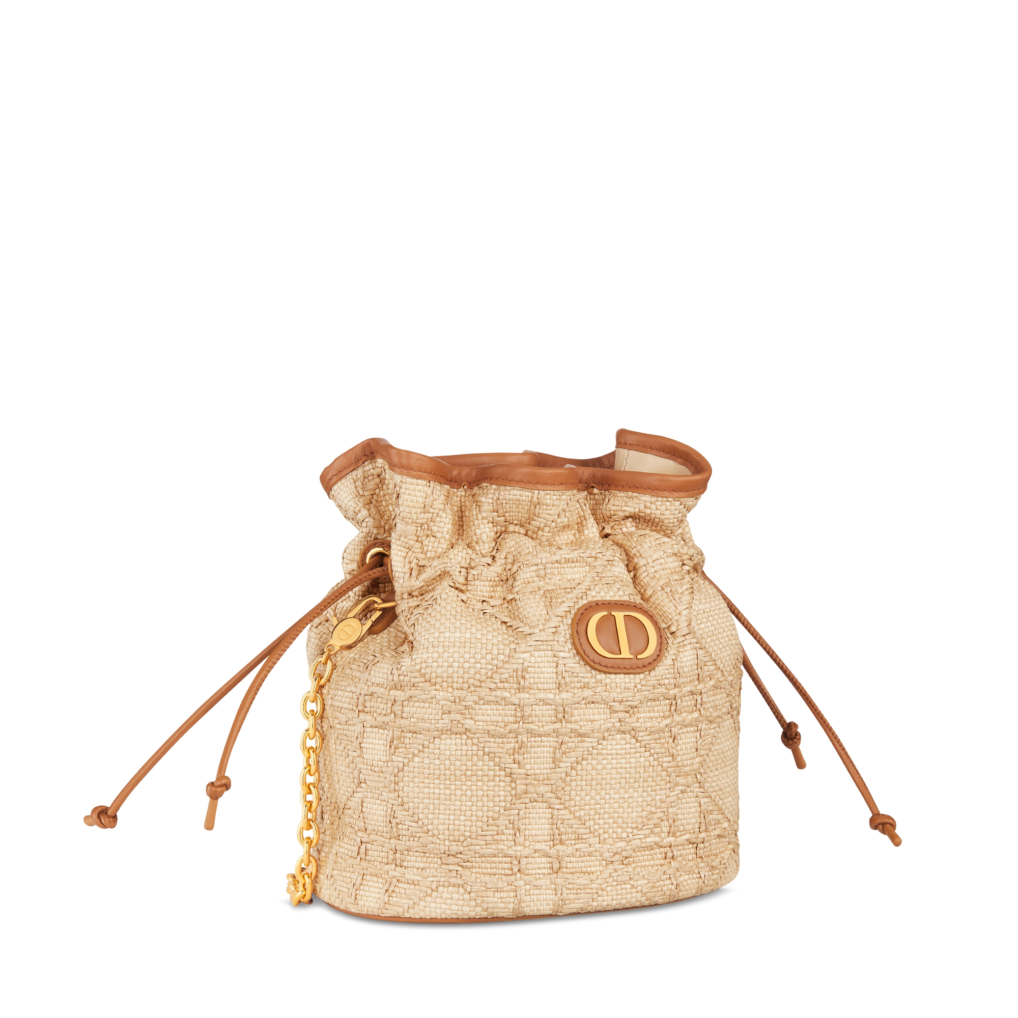 Miss Caro Mini Bucket Bag with Drawstring Beige Cannage Raffia | DIOR
