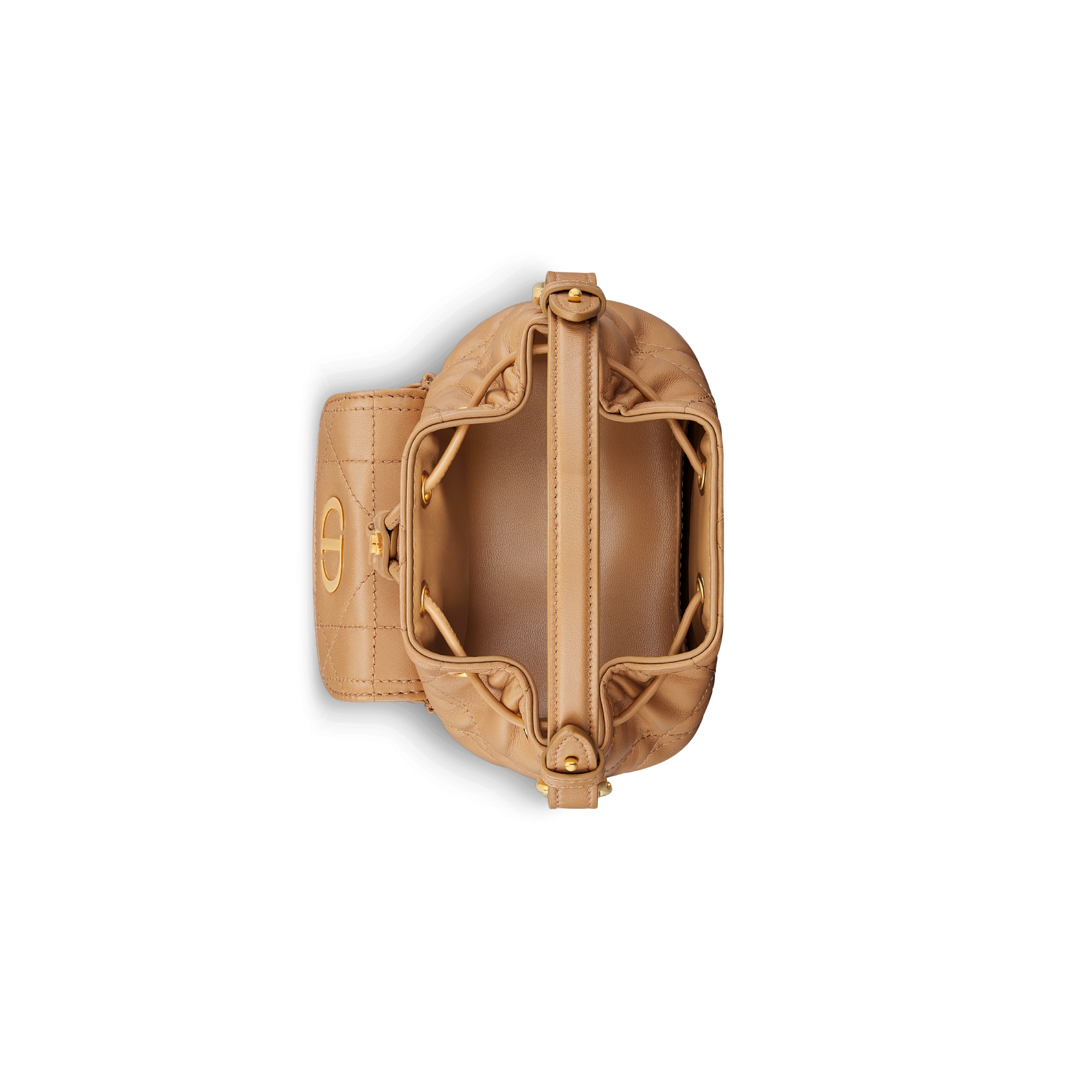 Dior Caro Nano Bucket Bag Light Gold-Tone Macrocannage Lambskin | DIOR