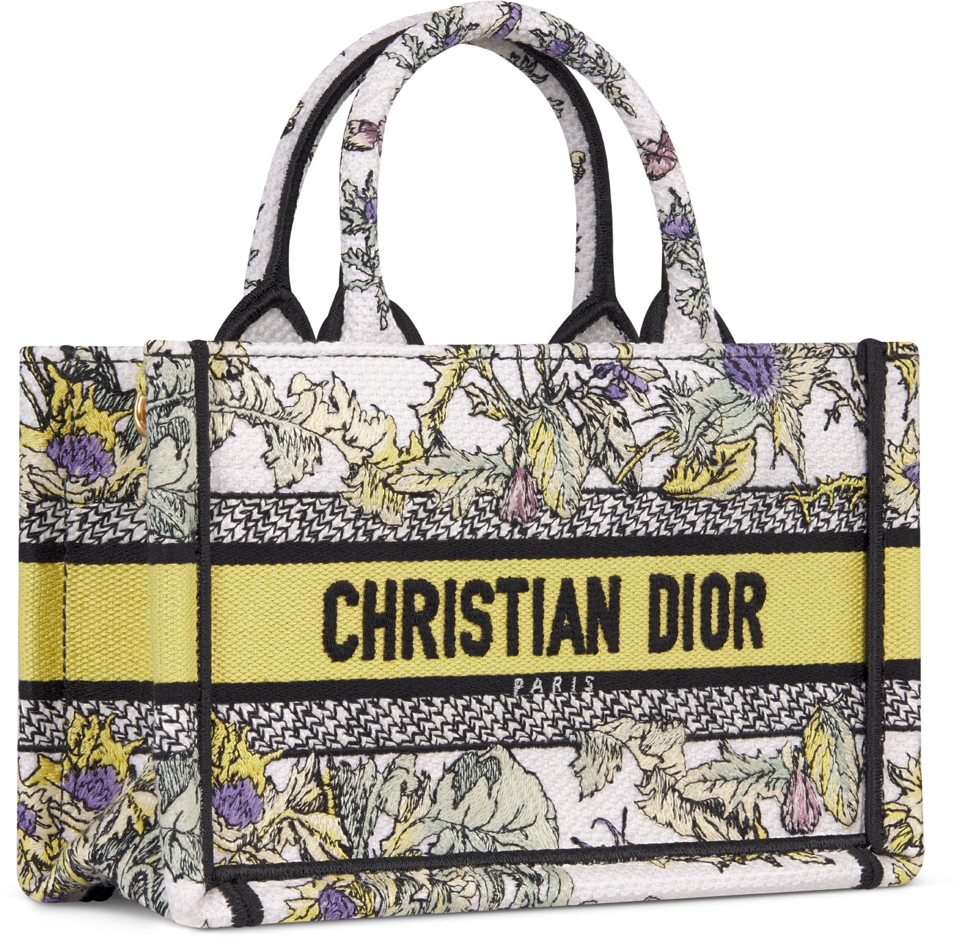 Borsa mini Dior Book Tote Ricamo bianco con motivo Dior Chardons giallo ...