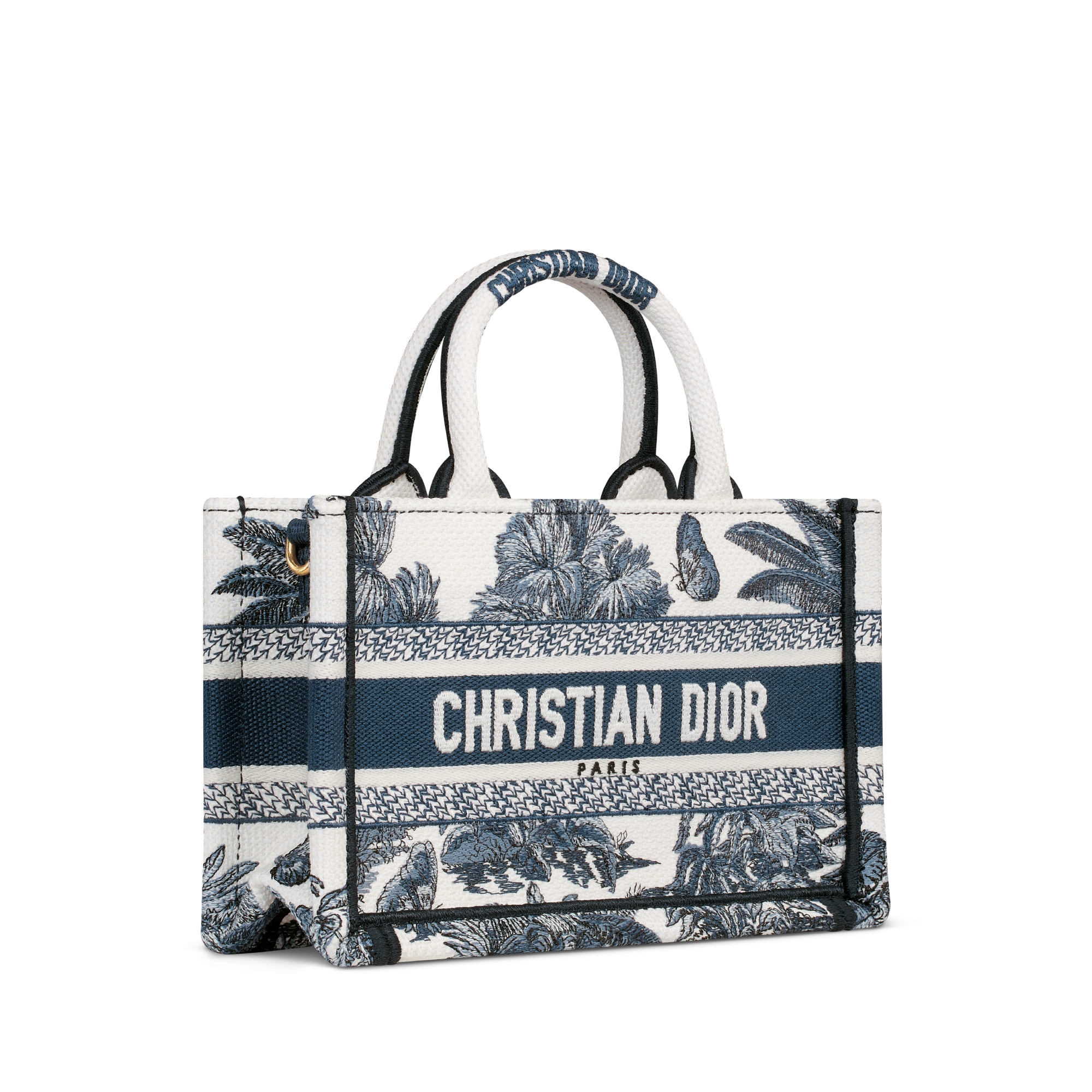 Mini Dior Book Tote White and Blue Toile de Jouy Palms Embroidery (21.5 ...