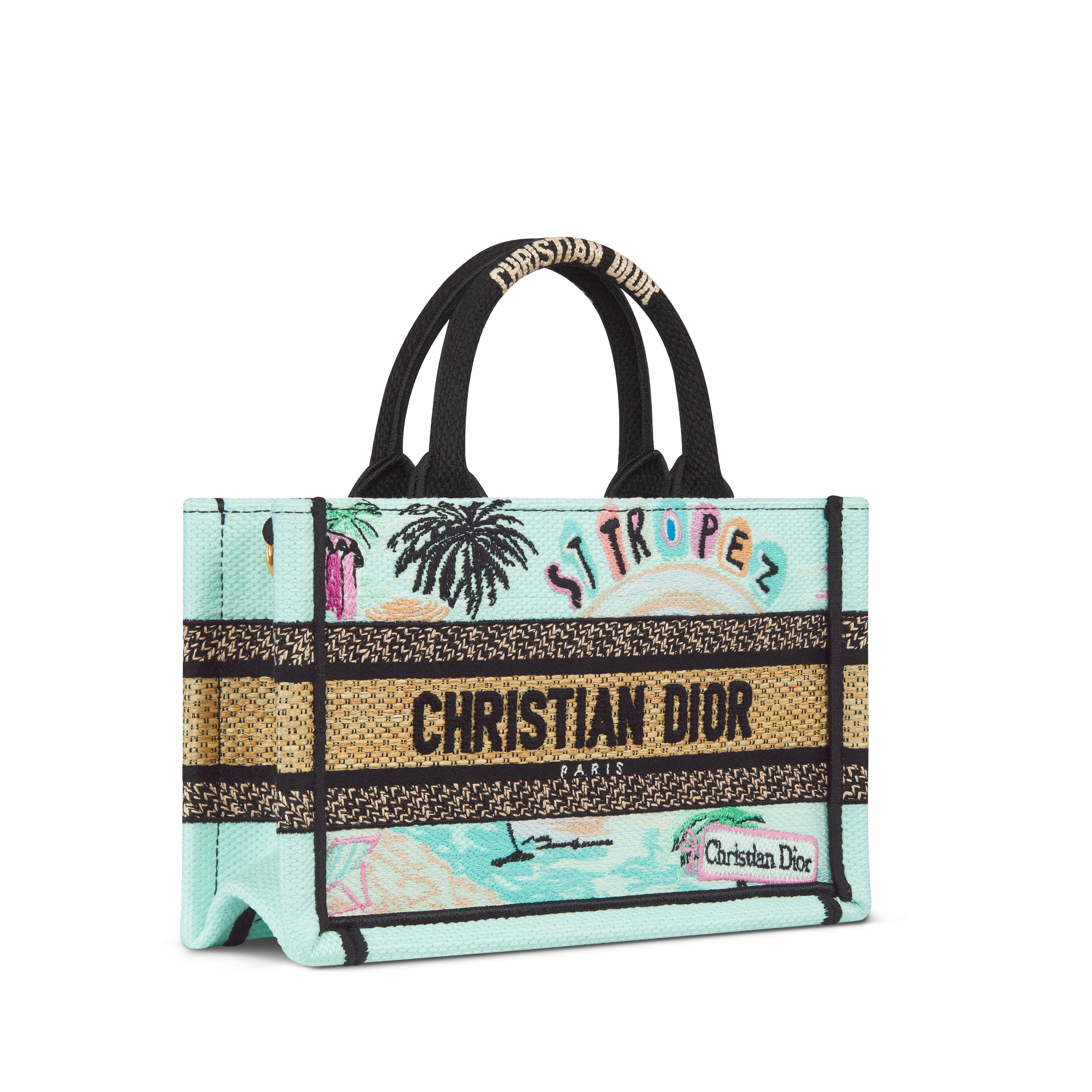 Dior Souvenir Mini Dior Book Tote Natural Raffia and Multicolor ...