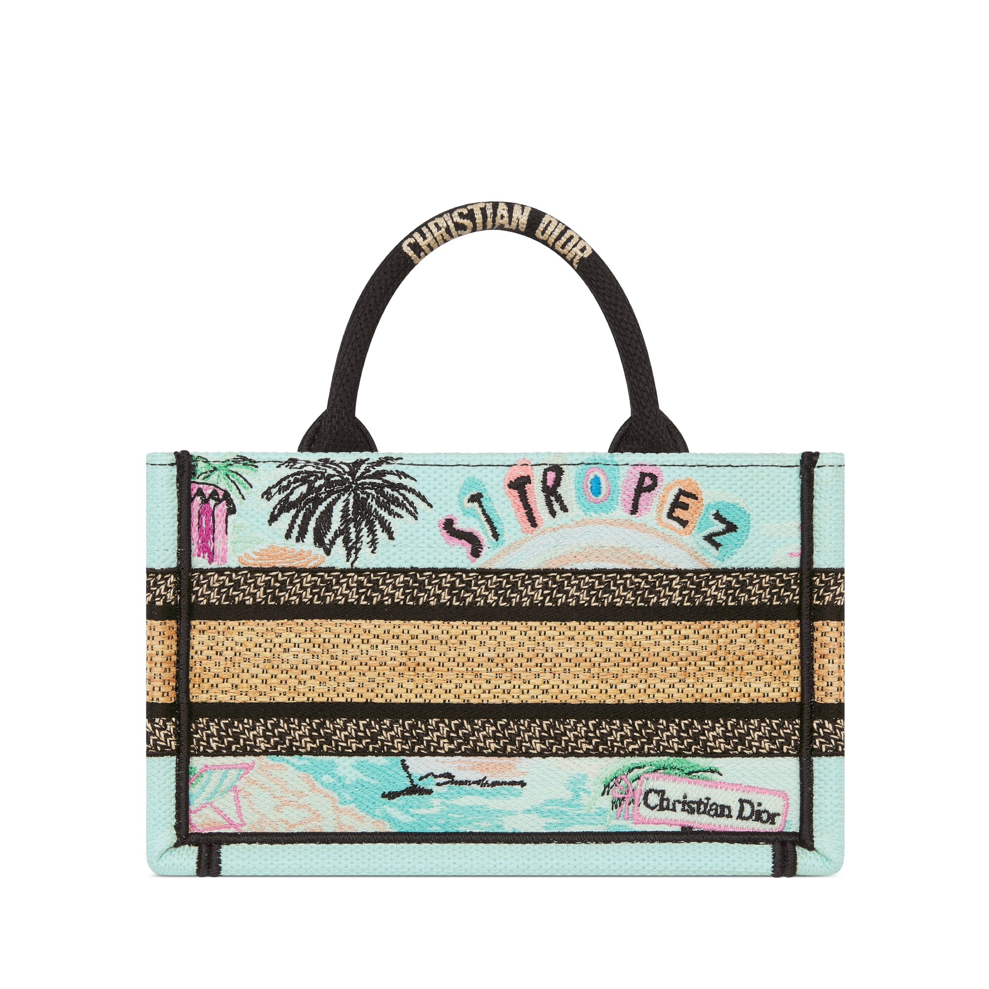 Dior Souvenir Mini Dior Book Tote Natural Raffia and Multicolor ...