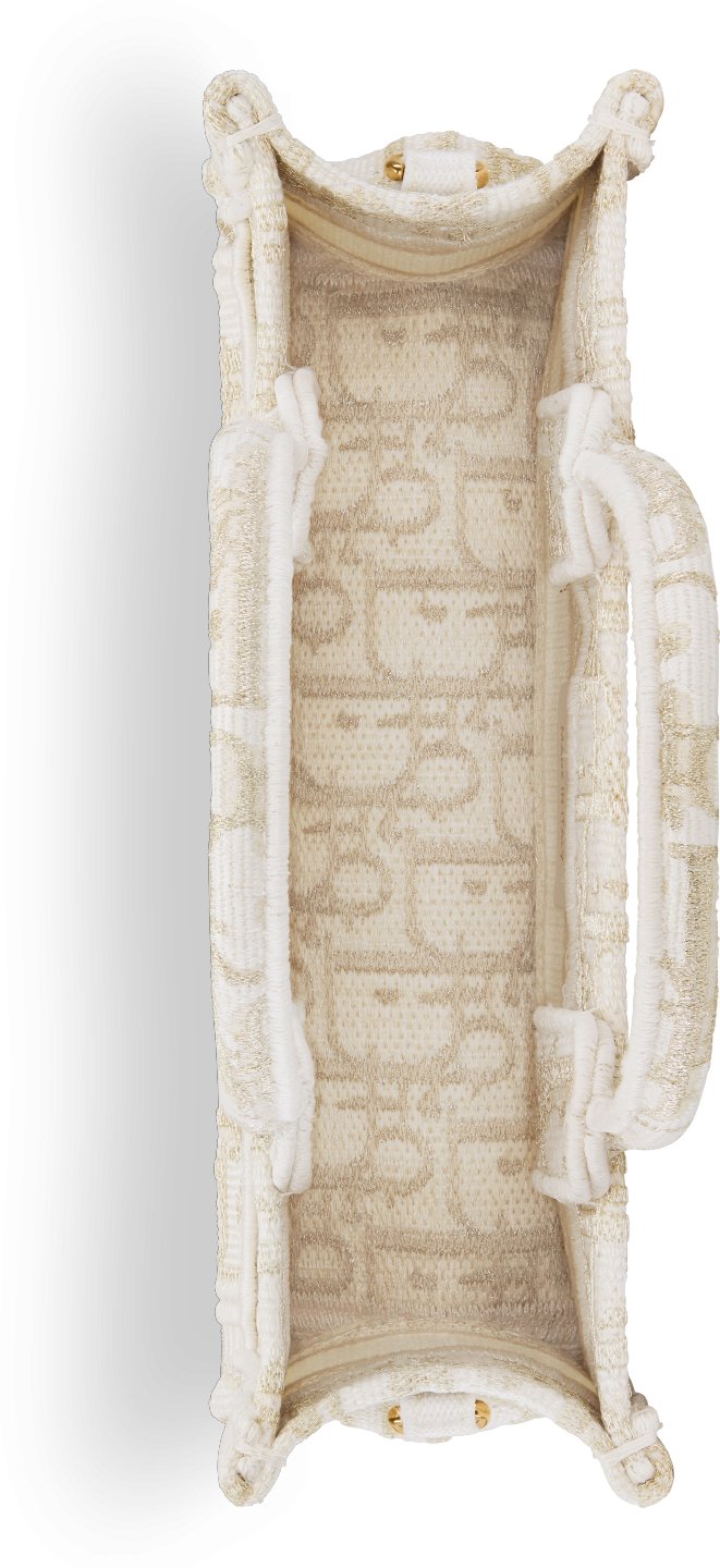 Mini Dior Book Tote White and Gold-Tone Dior Oblique Embroidery (21.5 x ...