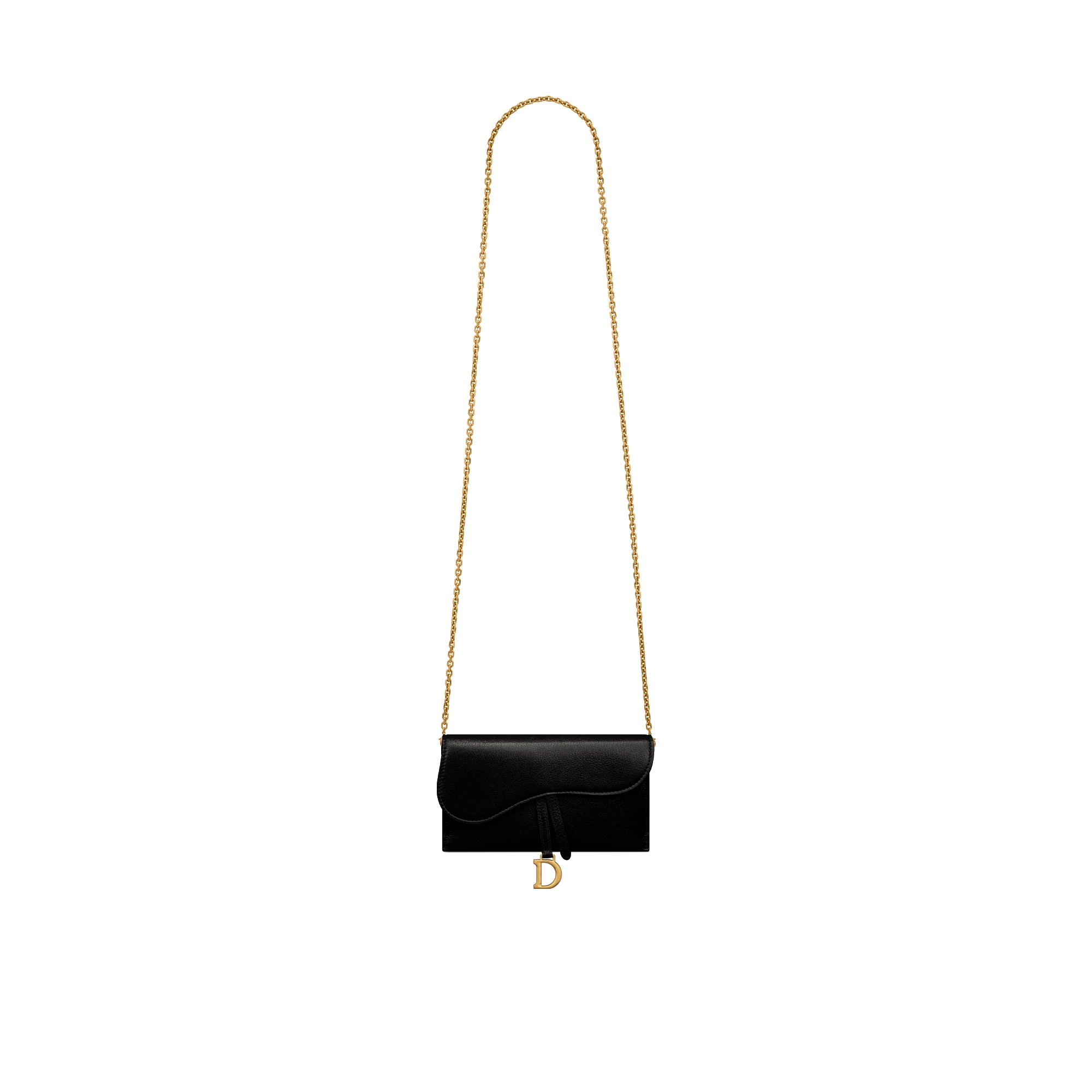 Small Saddle Pouch with Chain Black Goatskin | DIOR
