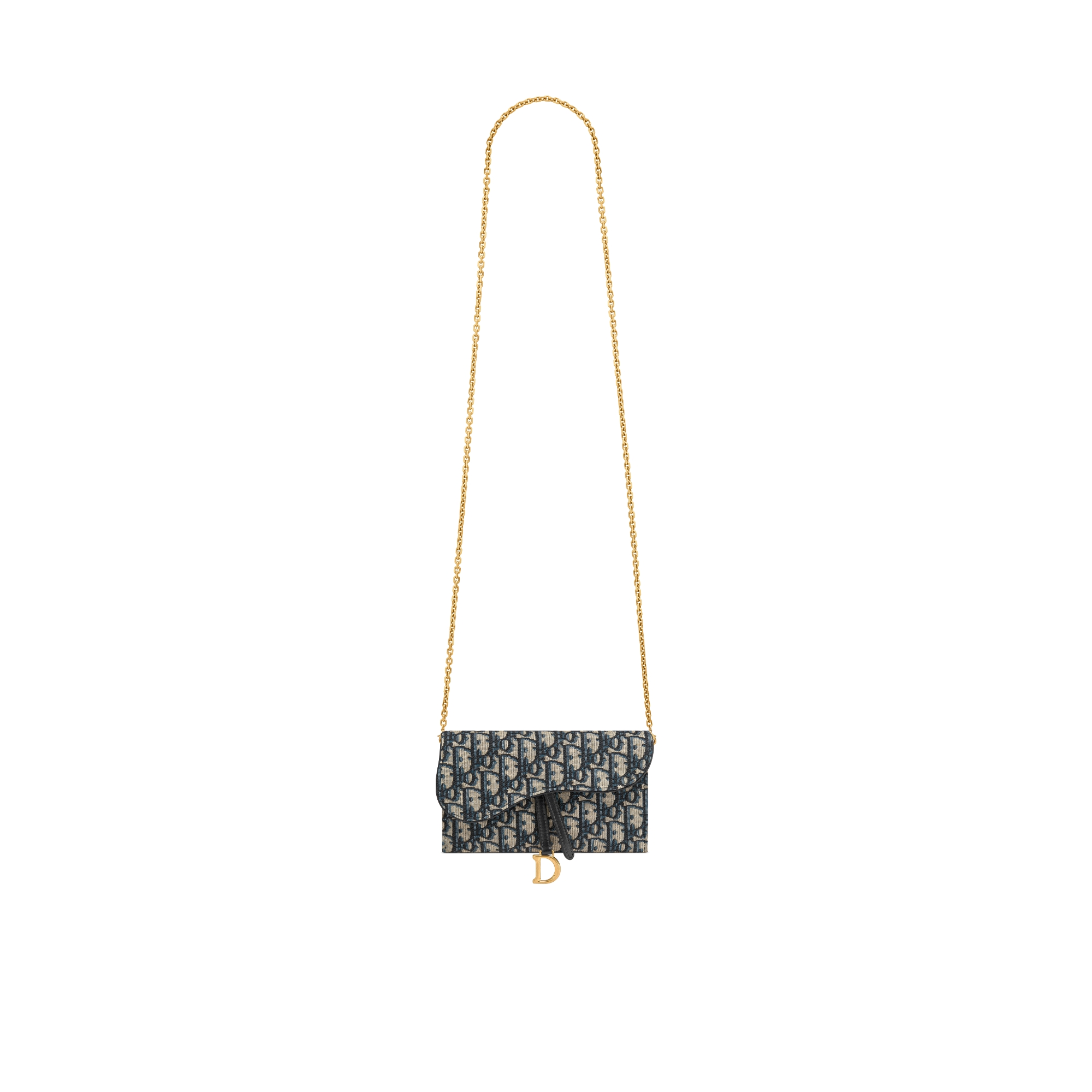 Small Saddle Pouch with Chain Blue Dior Oblique Jacquard | DIOR