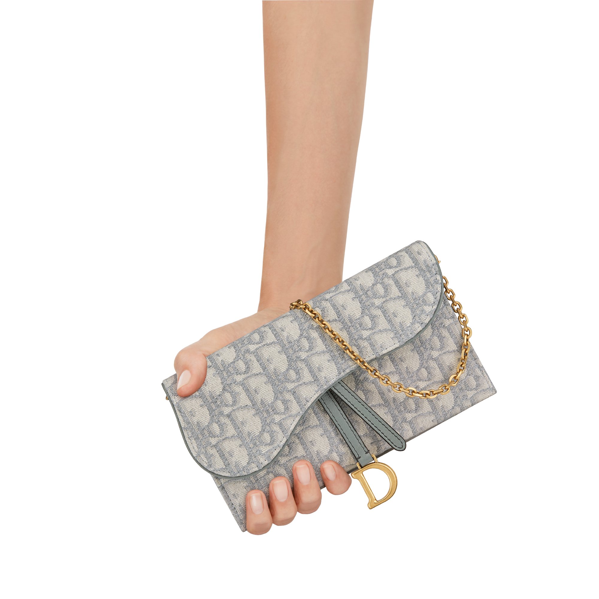 Small Saddle Pouch with Chain Gray Dior Oblique Jacquard | DIOR