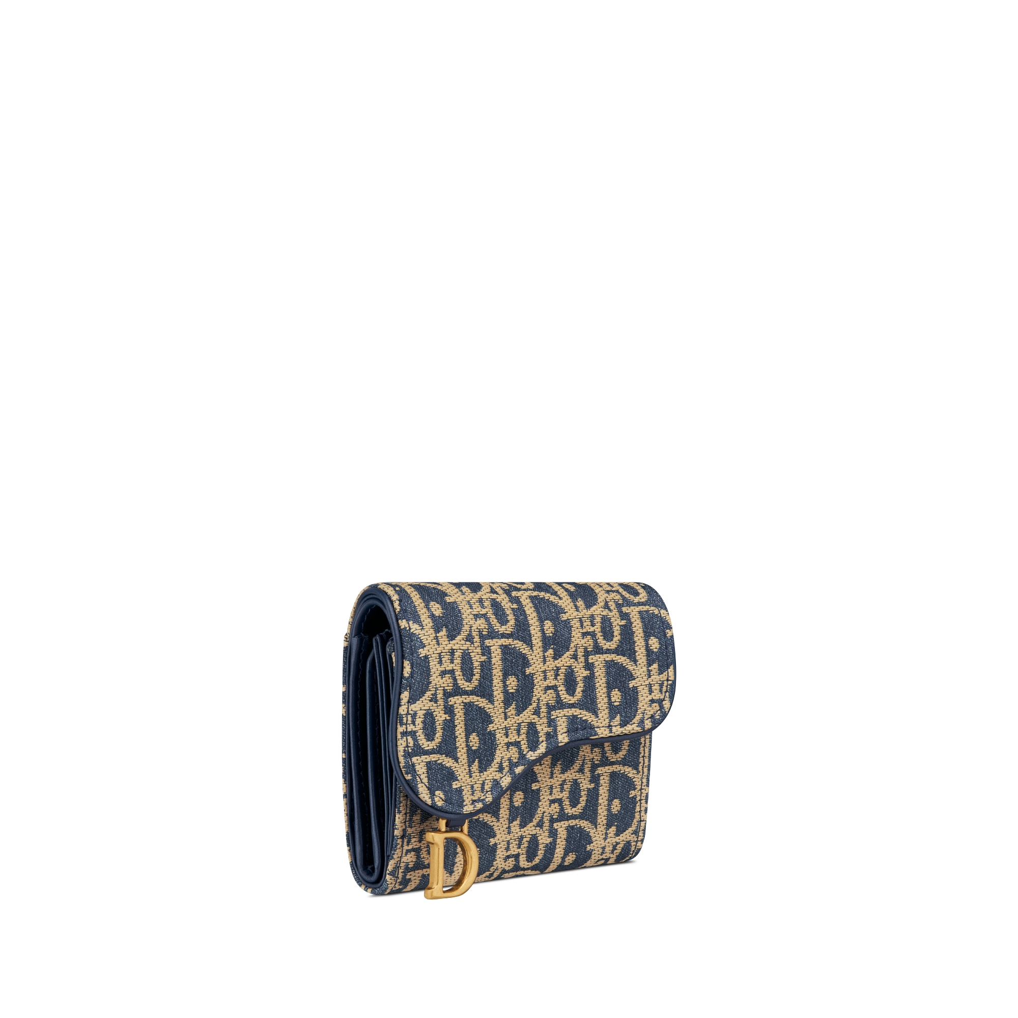 Saddle Lotus Wallet Blue Dior Oblique Chambray with Raffia Effect and ...