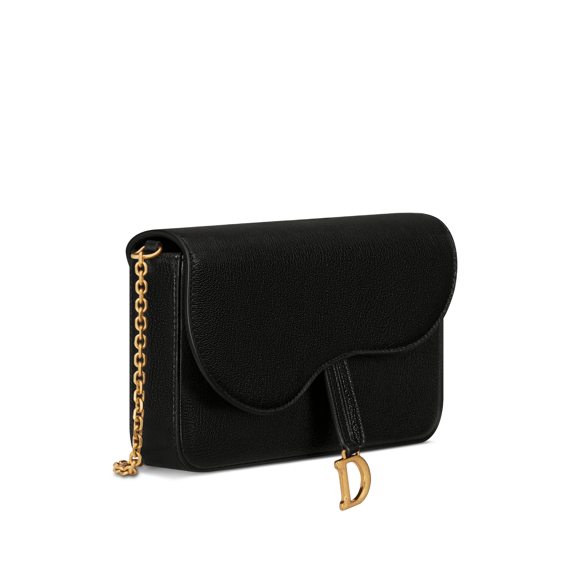 Medium Saddle Pouch with Chain Black Goatskin | DIOR