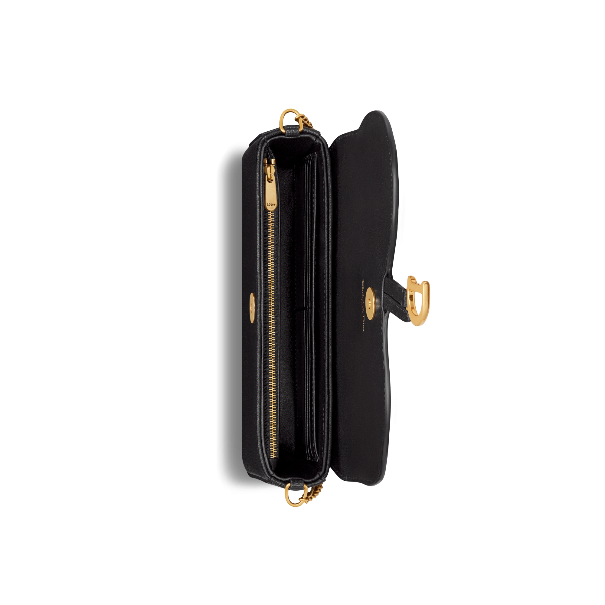 Medium Saddle Pouch with Chain Black Goatskin | DIOR