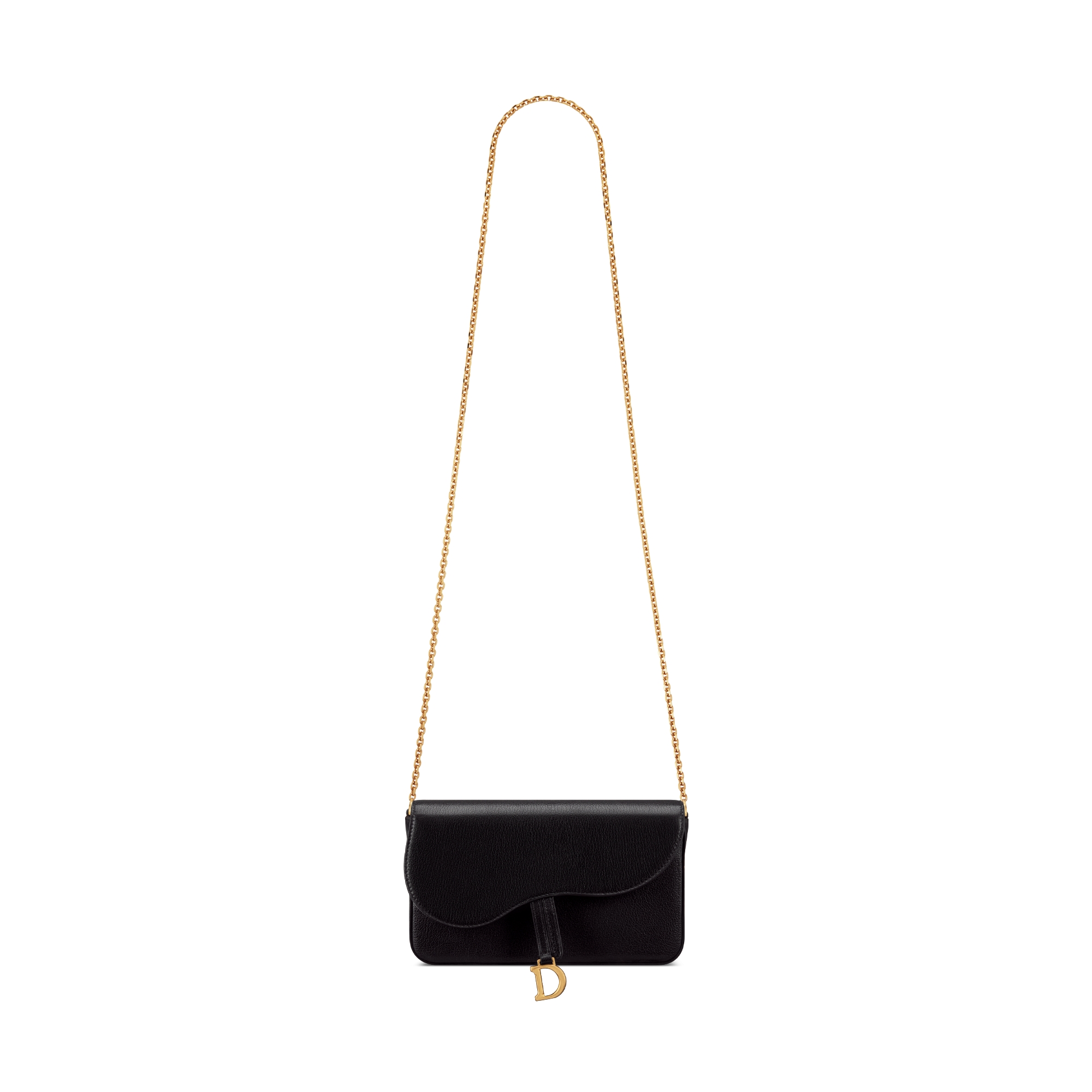Medium Saddle Pouch with Chain Black Goatskin | DIOR