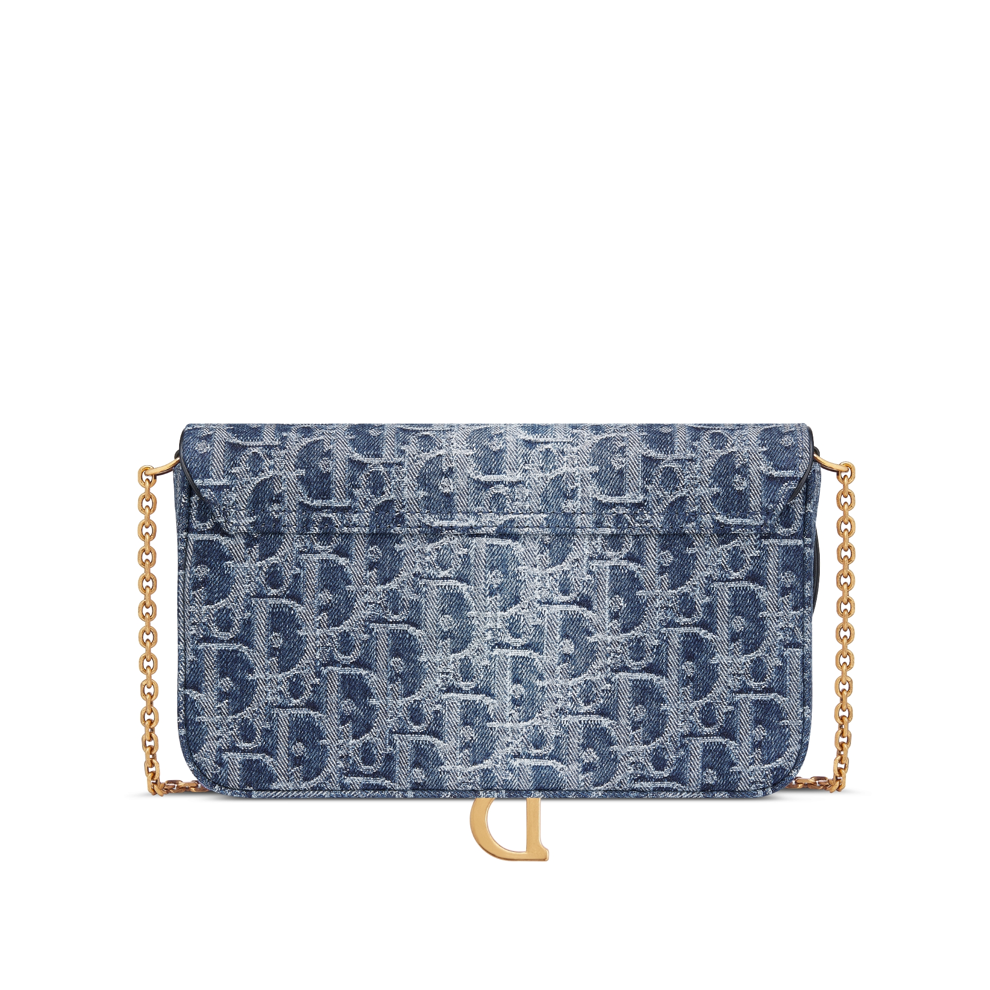 Medium Saddle Pouch with Chain Blue Denim Dior Oblique Jacquard | DIOR