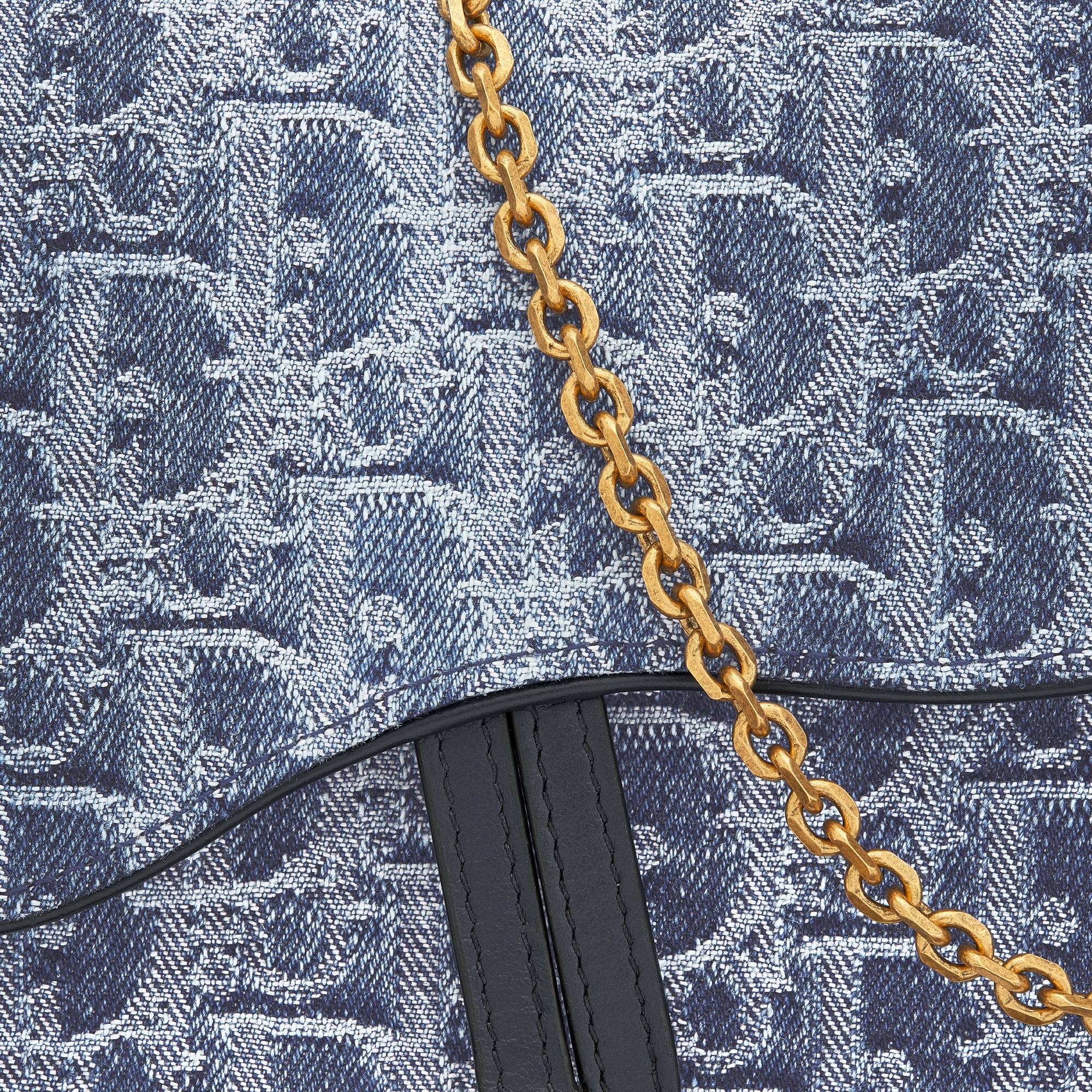 Medium Saddle Pouch with Chain Blue Denim Dior Oblique Jacquard | DIOR