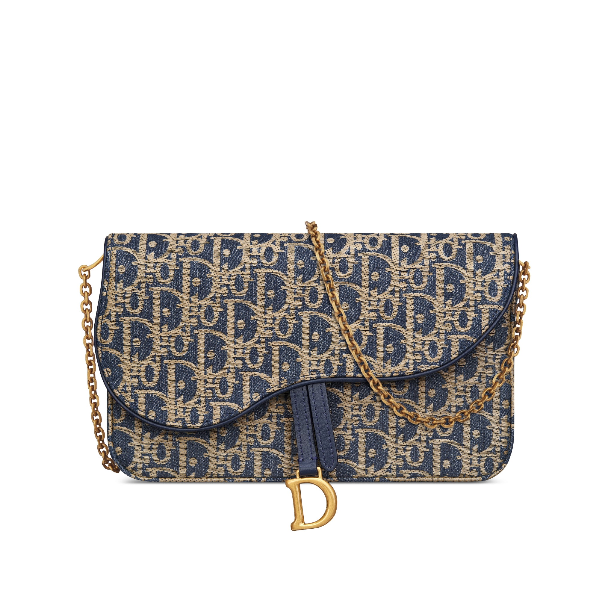 Pochette à chaîne Saddle Medium Tissu Chambray avec effet raphia Dior ...