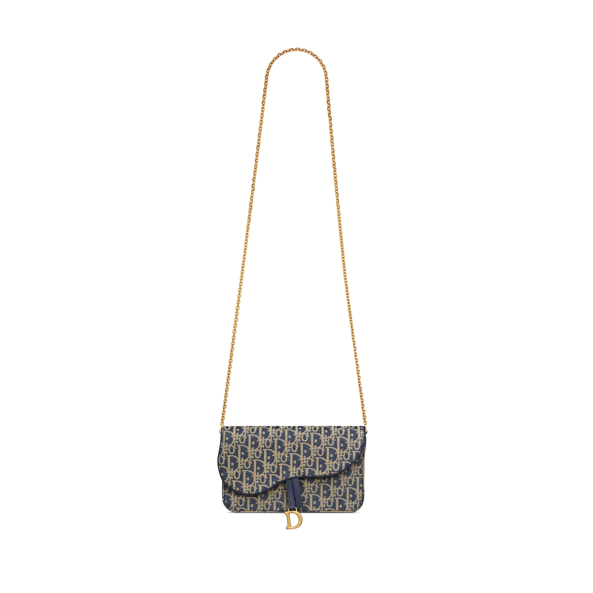 Medium Saddle Pouch with Chain Blue Dior Oblique Chambray with Raffia ...