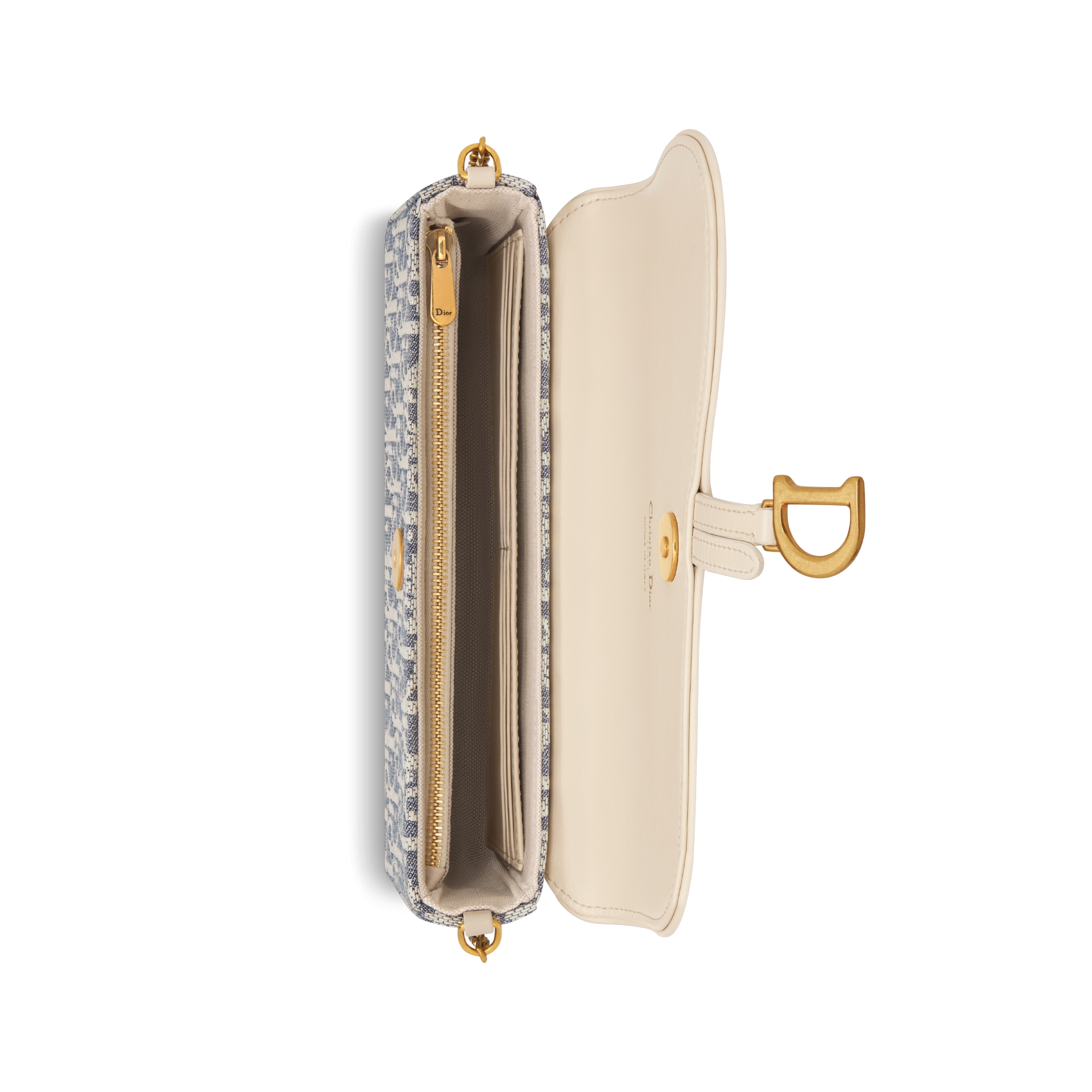 Medium Saddle Pouch with Chain Blue Dior Oblique Chambray with Raffia ...