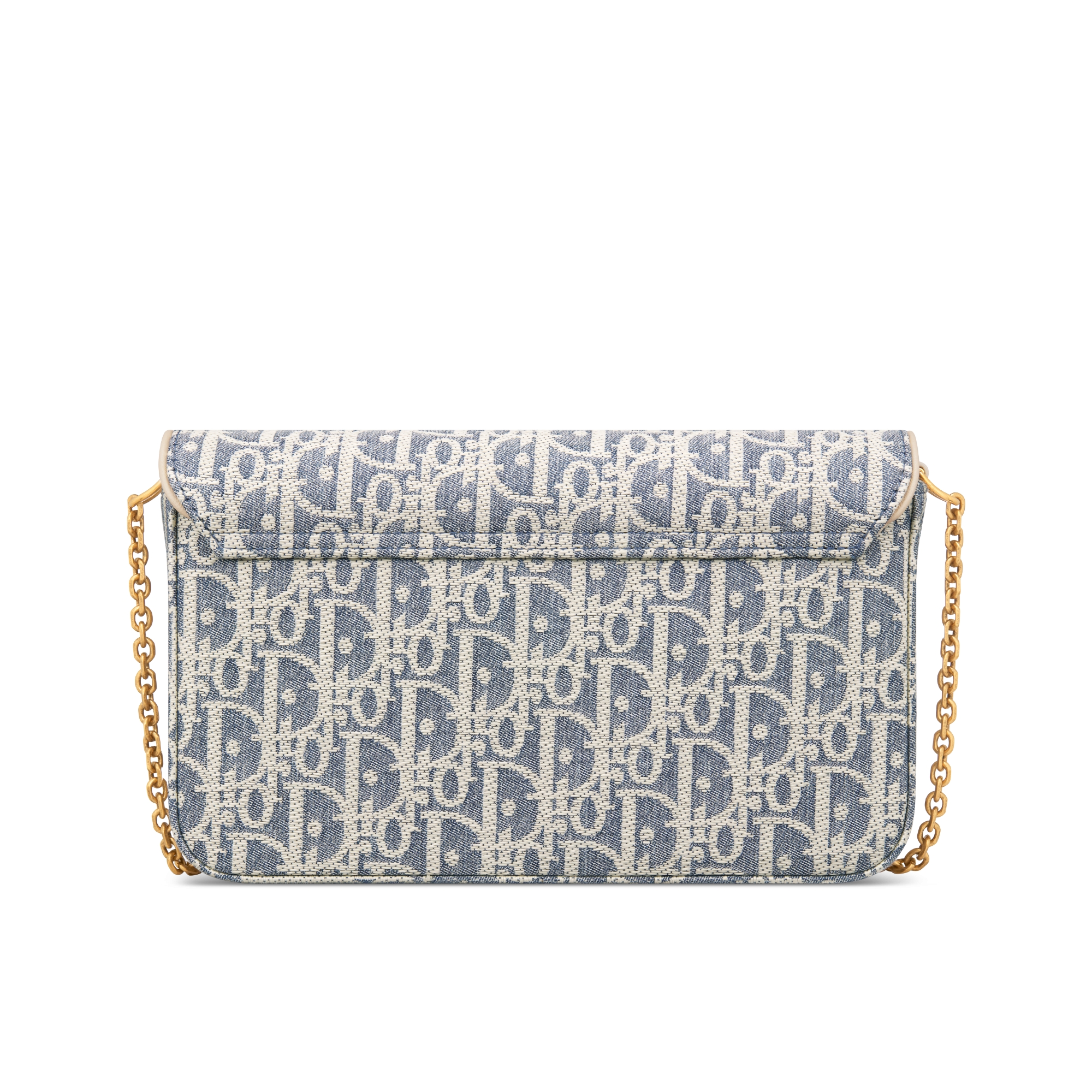 Medium Saddle Pouch with Chain Blue Dior Oblique Chambray with Raffia ...
