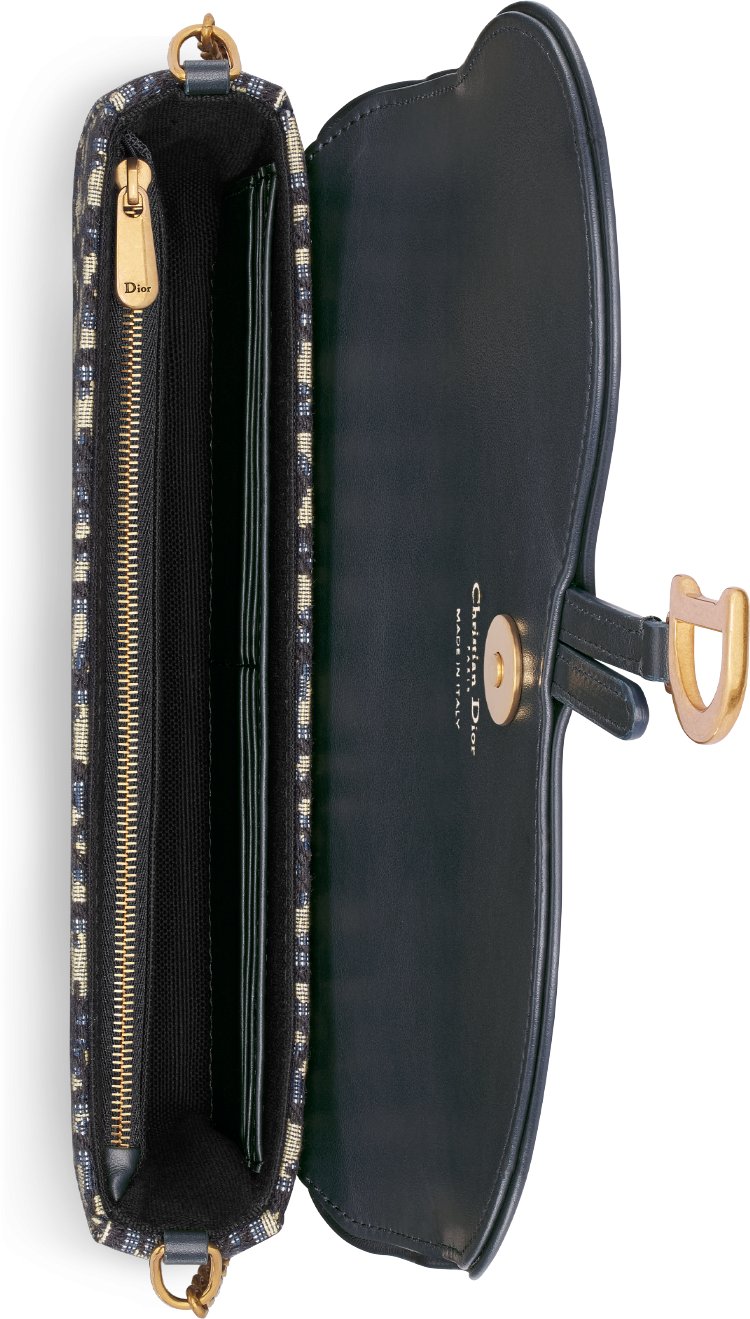Medium Saddle Pouch with Chain Blue Dior Oblique Jacquard and Smooth ...