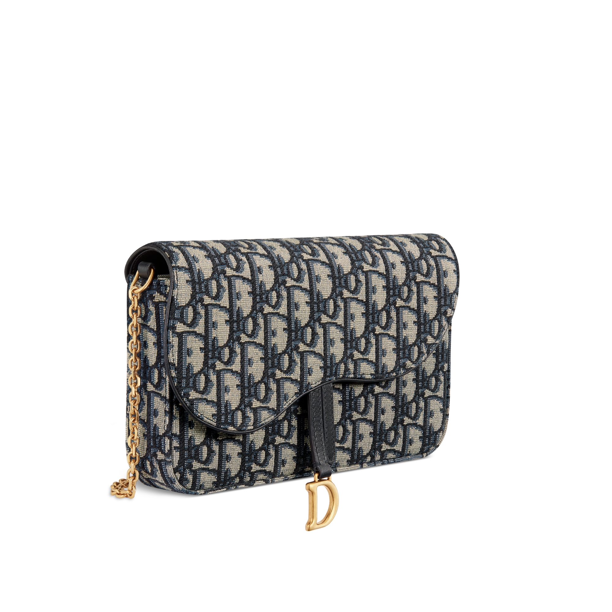 Medium Saddle Pouch with Chain Blue Dior Oblique Jacquard | DIOR