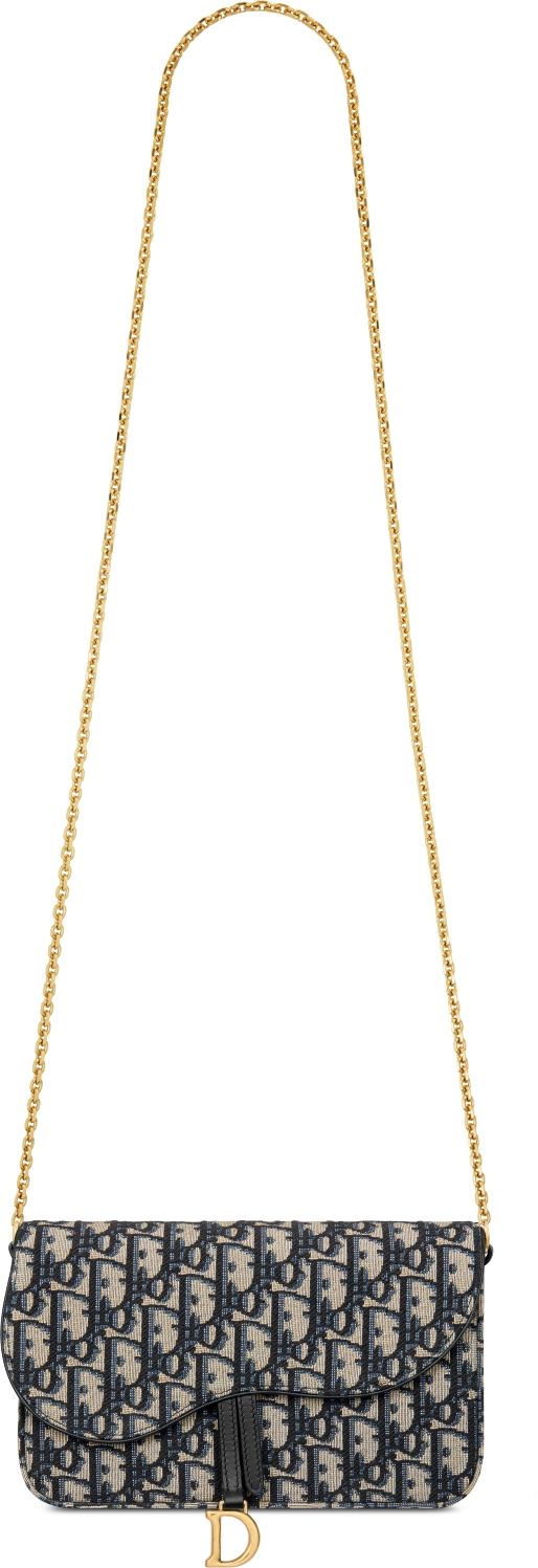 Saddle Pouch with Chain Blue Dior Oblique Jacquard | DIOR
