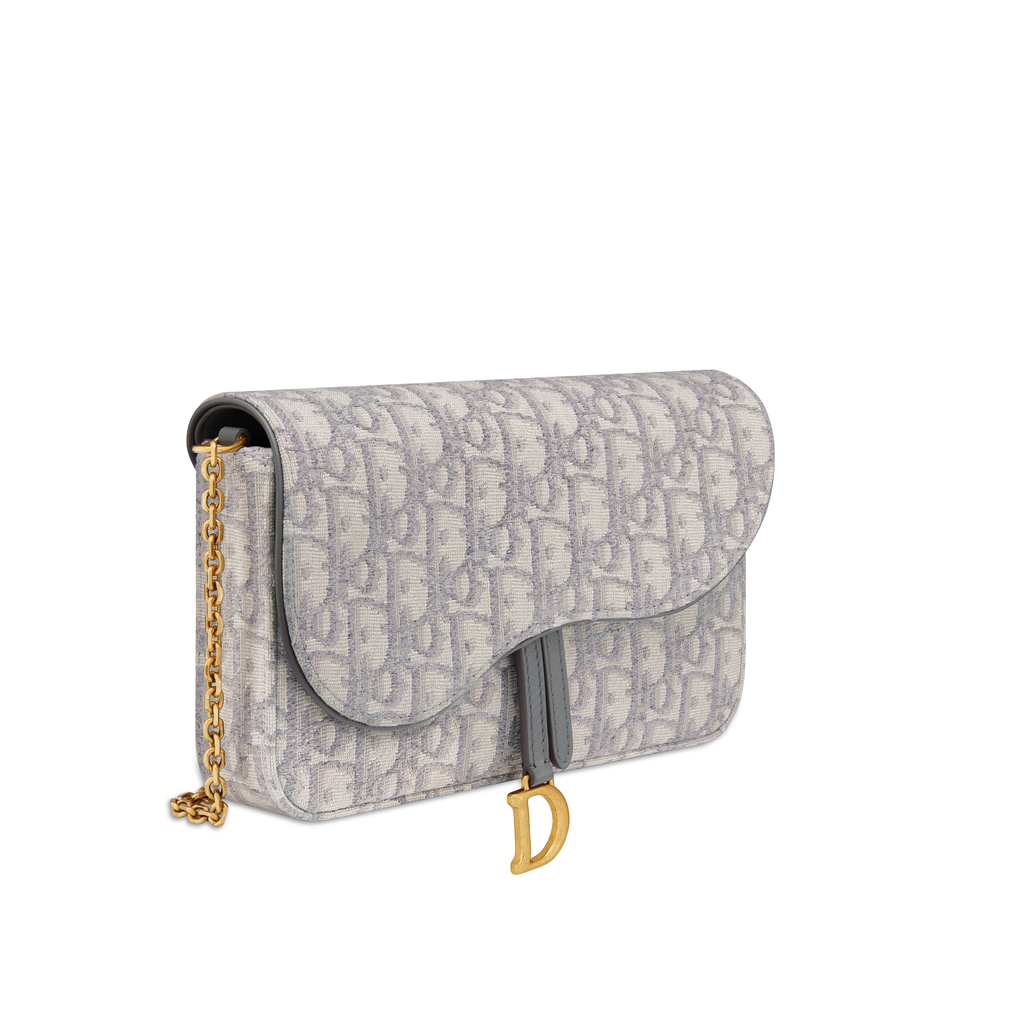 Medium Saddle Pouch with Chain Gray Dior Oblique Jacquard | DIOR