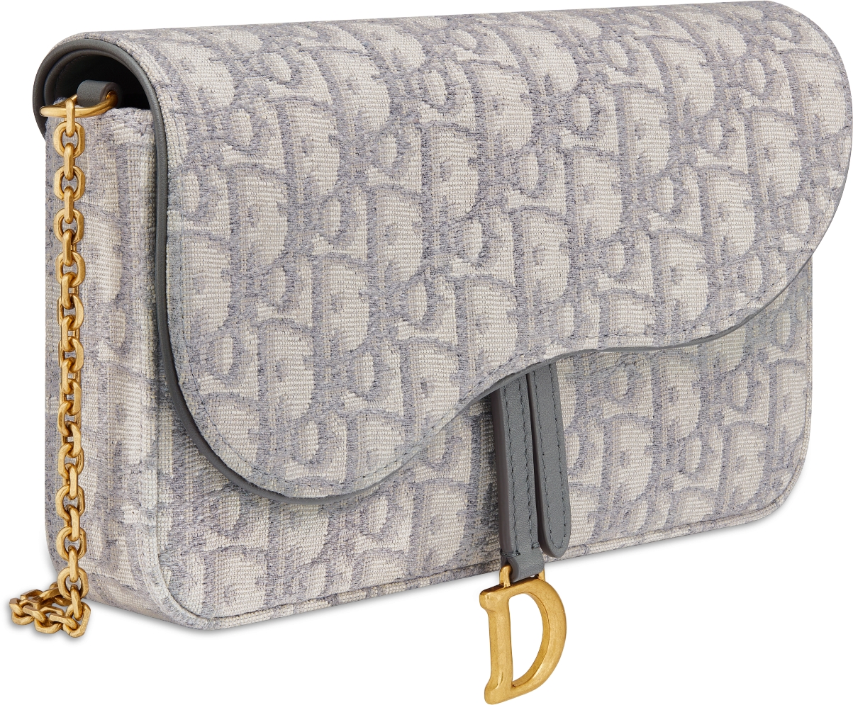Saddle Pouch with Chain Gray Dior Oblique Jacquard | DIOR