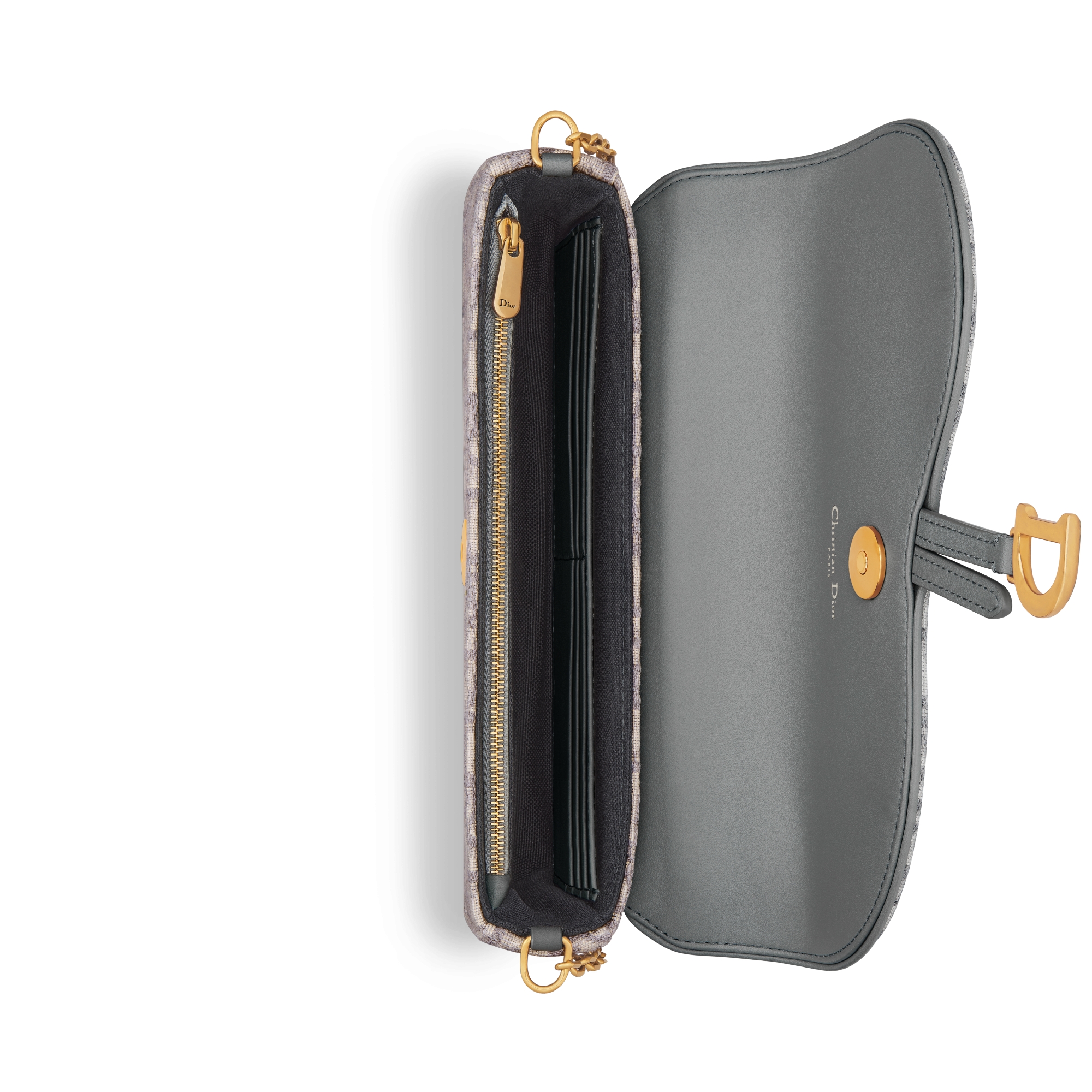Medium Saddle Pouch with Chain Gray Dior Oblique Jacquard | DIOR