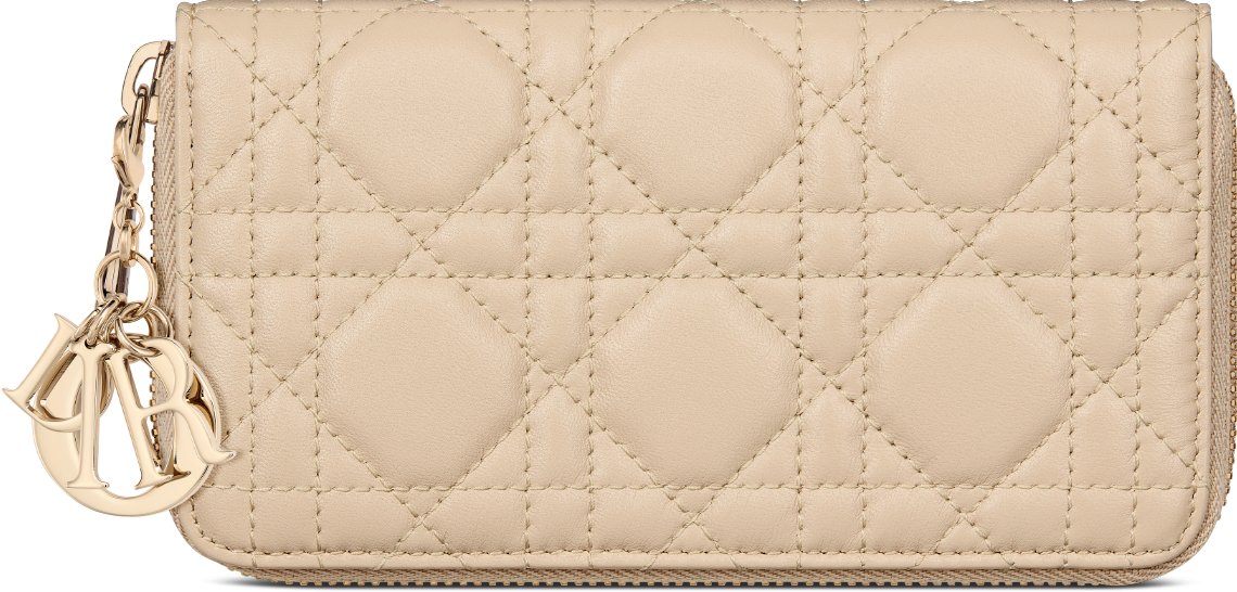 Medium Lady Dior Zipped Wallet Black Cannage Lambskin | DIOR