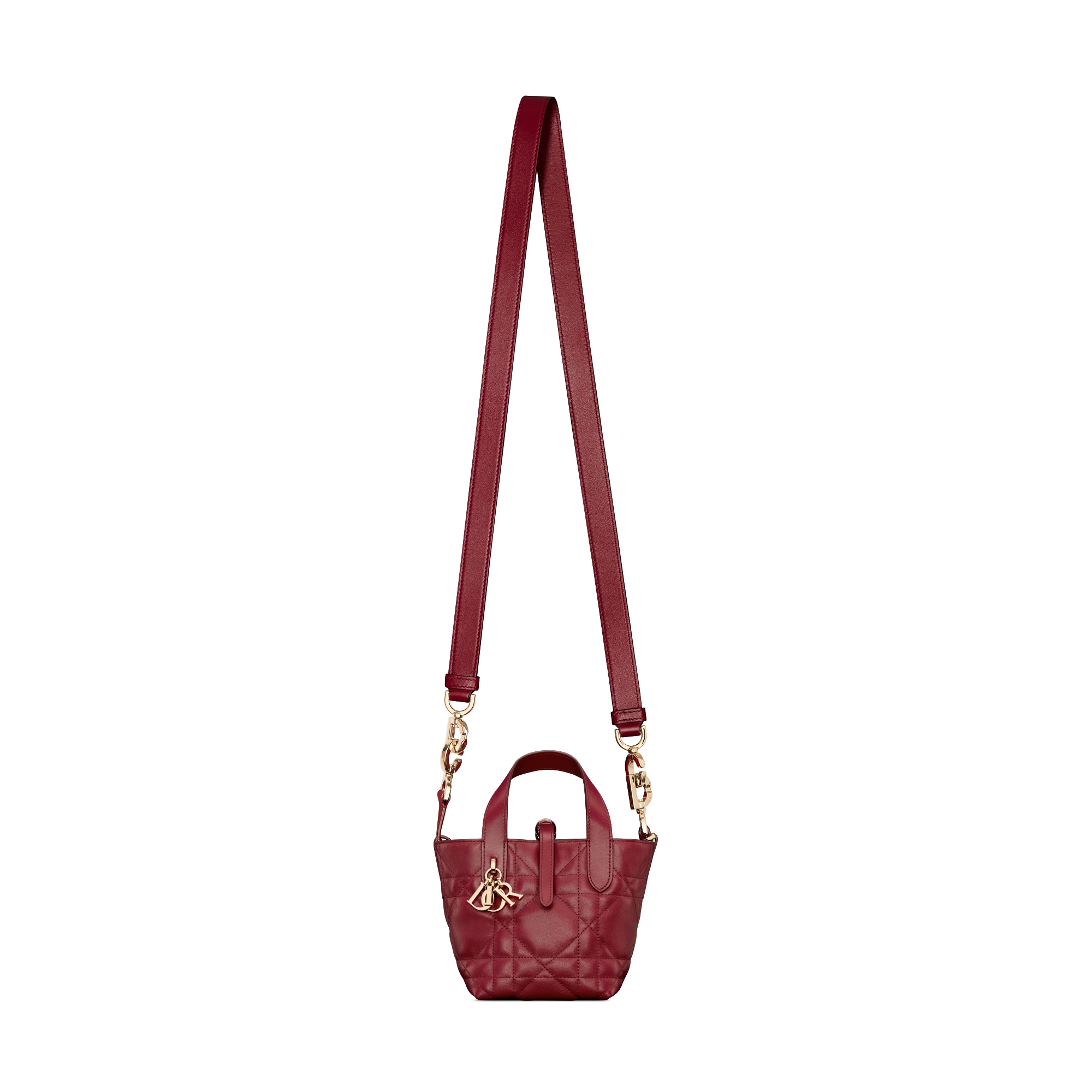 Dior Toujours Vertical Nano Tote Bag Cherry Red Macrocannage Calfskin | DIOR
