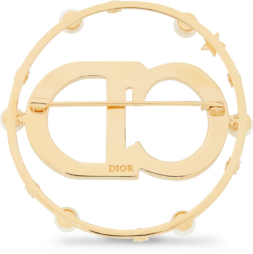 Clair D Lune 브로치 골드 피니시 메탈 And 화이트 레진 진주 화이트 크리스탈 Dior