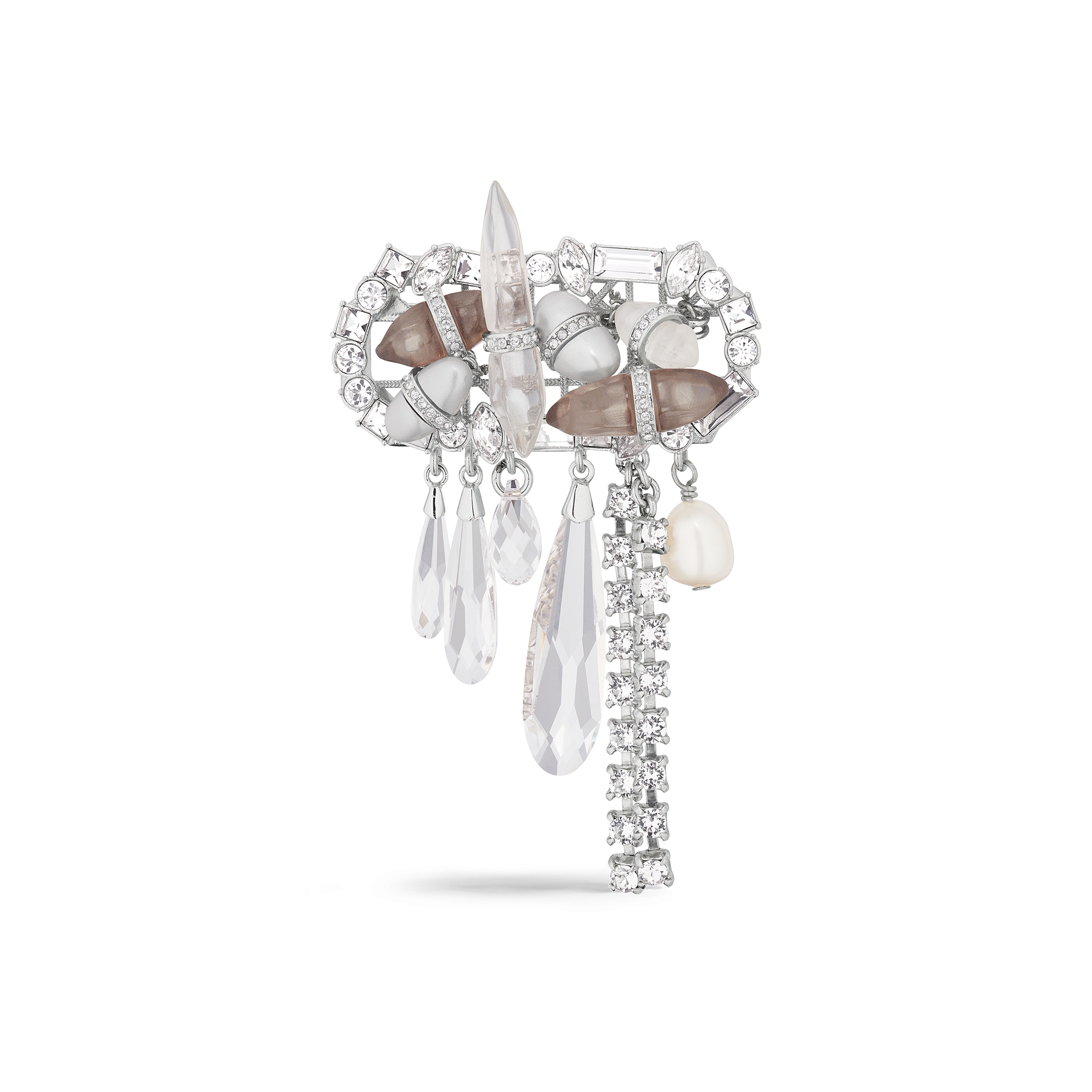 Baroque Brooch White and Gray Resin Pearls and Crystals, White Strass ...