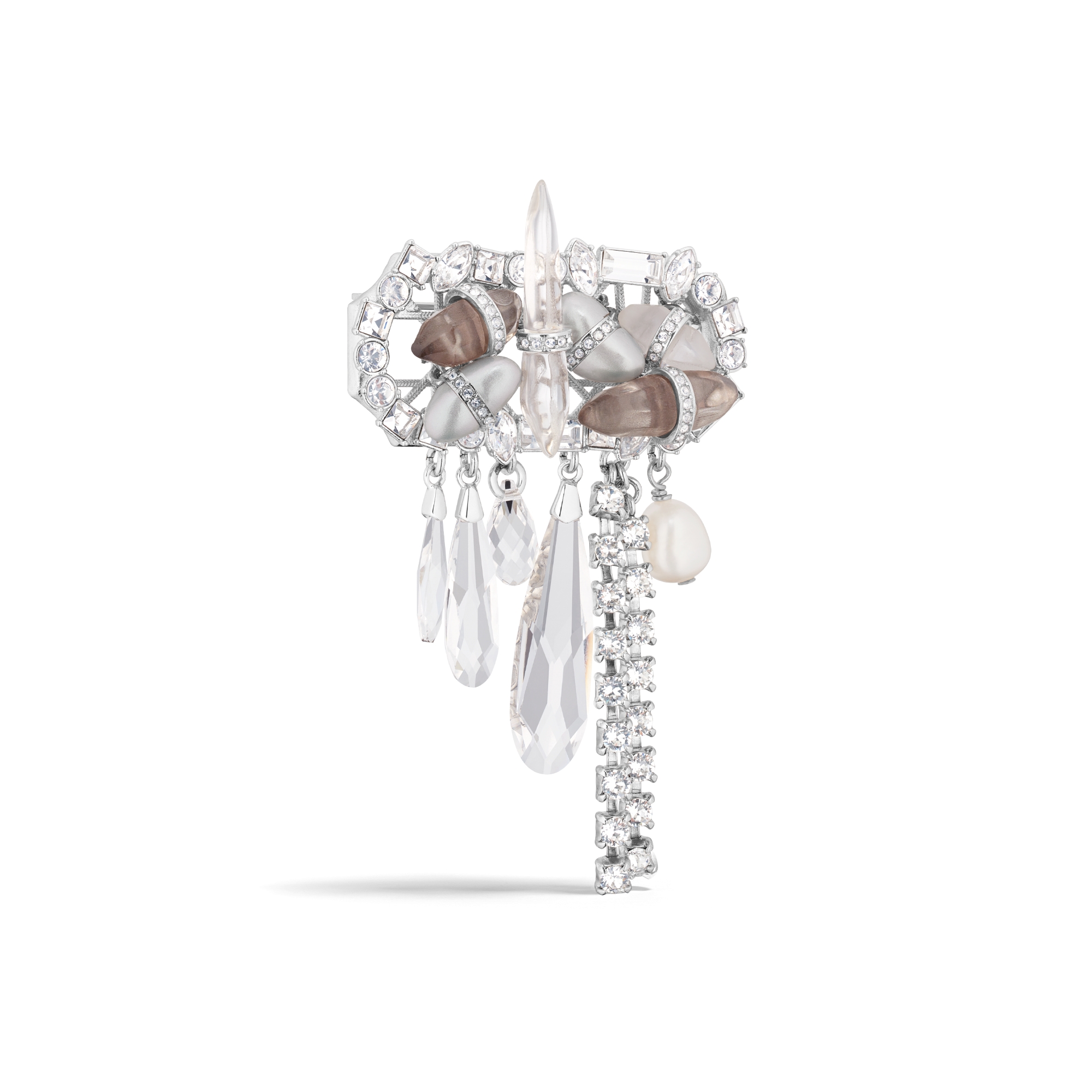 Broche Baroque Abalorios de resina y cristales en blanco y gris, strass ...