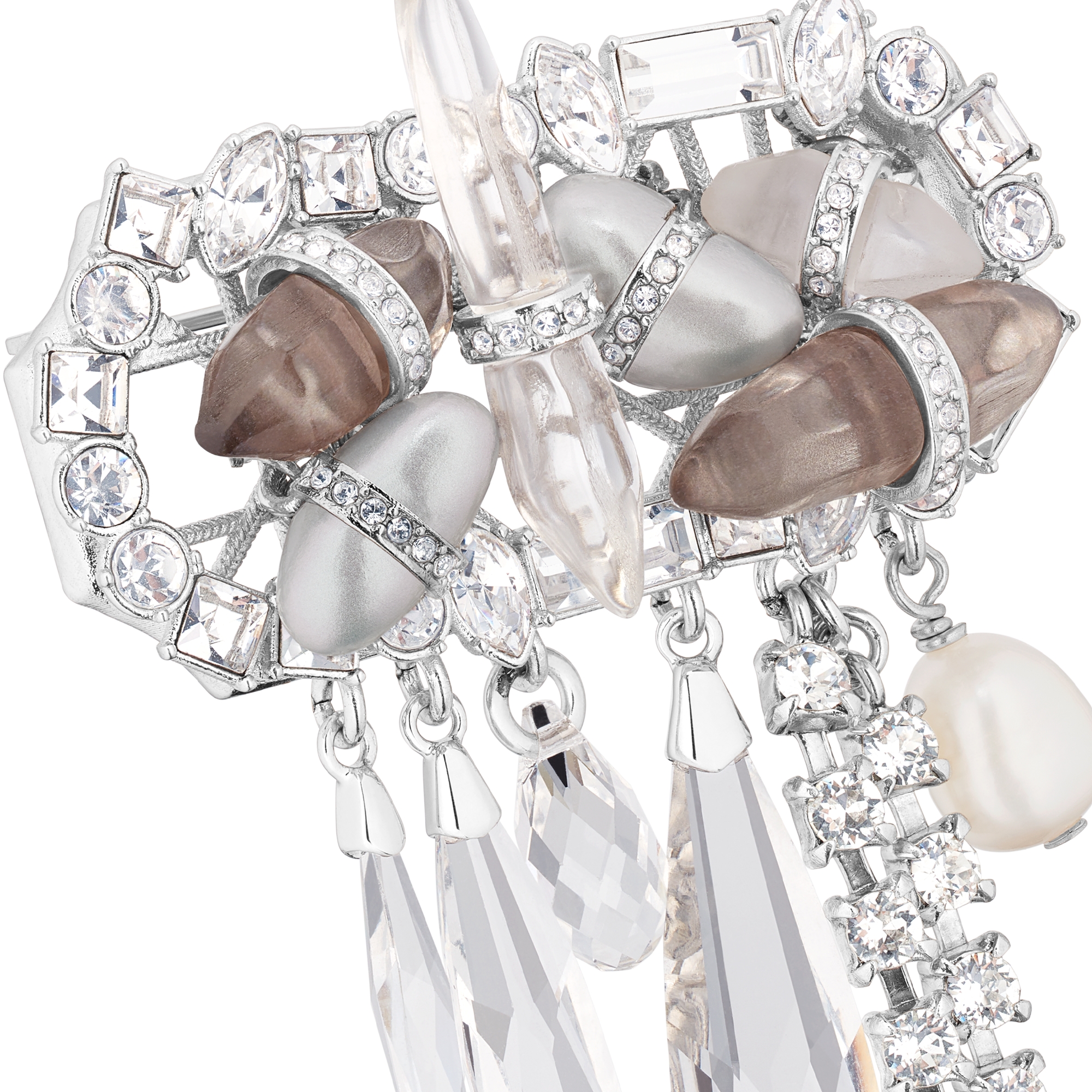 Baroque Brooch White and Gray Resin Pearls and Crystals, White Strass ...