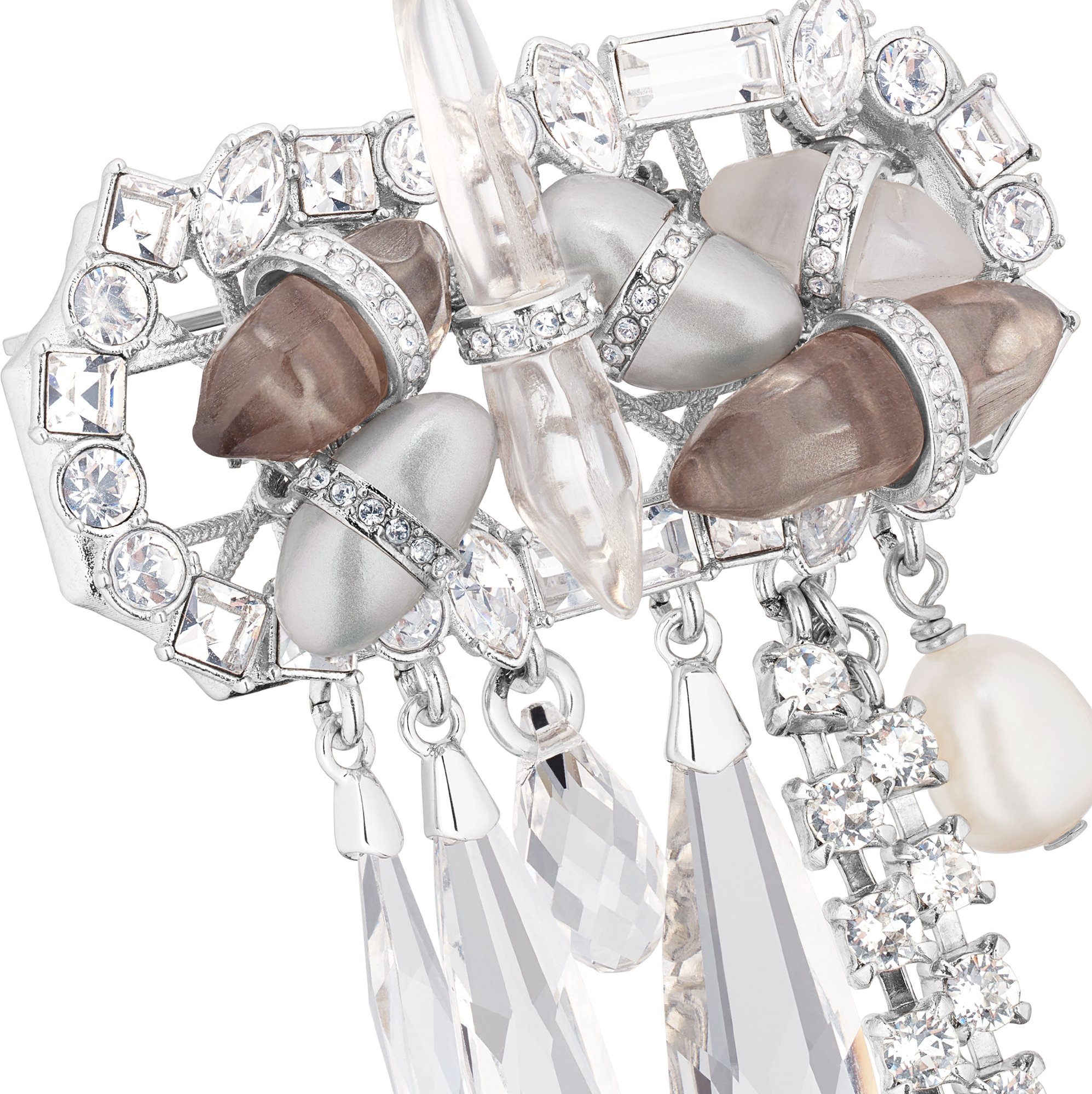 Baroque Brooch White and Gray Resin Pearls and Crystals, White Strass ...