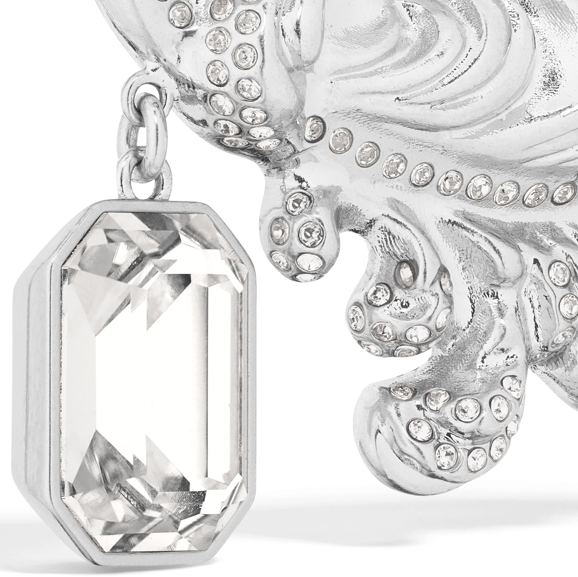 Baroque 깃털 브로치 실버 피니시 브라스 And 화이트 크리스탈 Dior