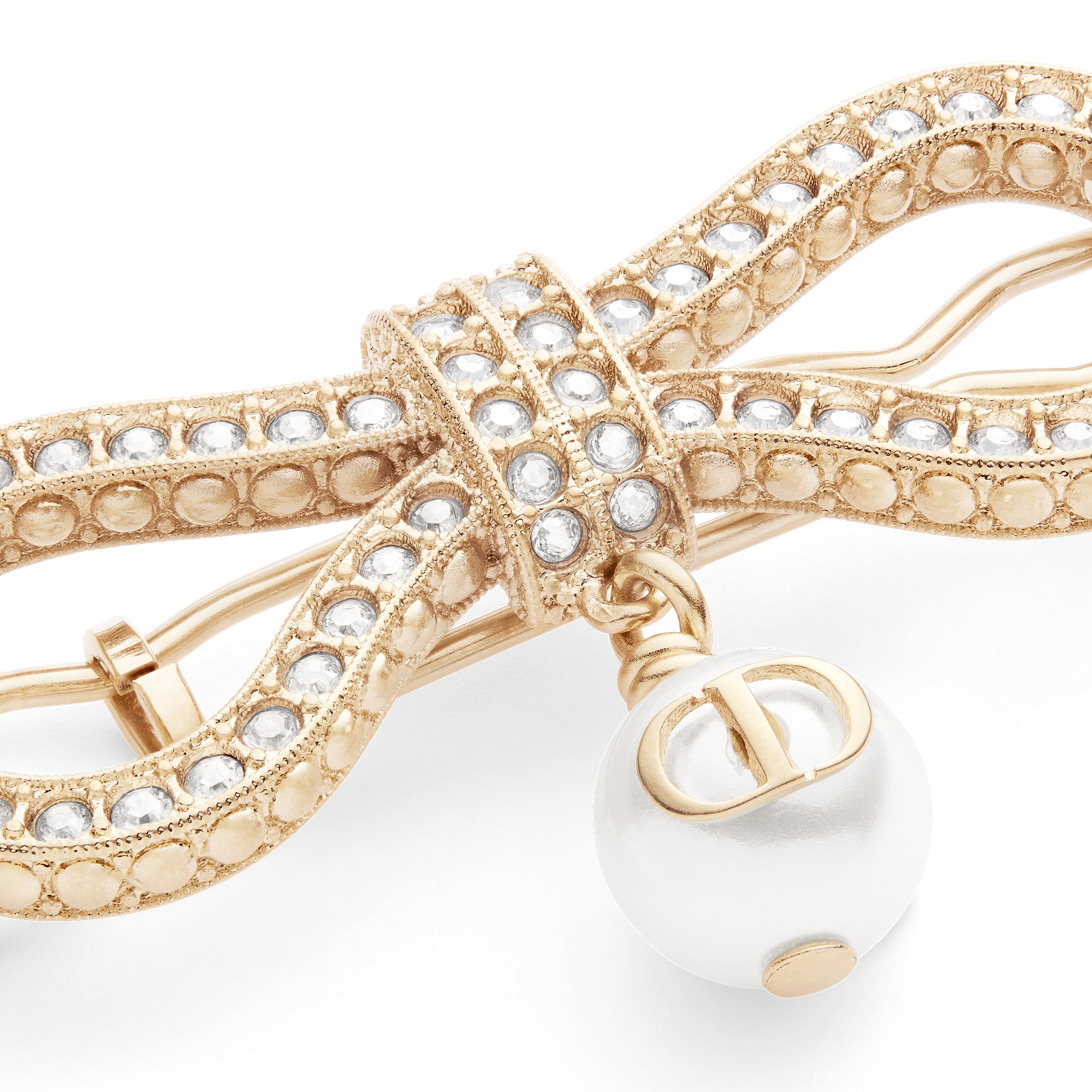 Le Nœud de Dior Barrette Champagne-Finish Metal with a White Resin ...