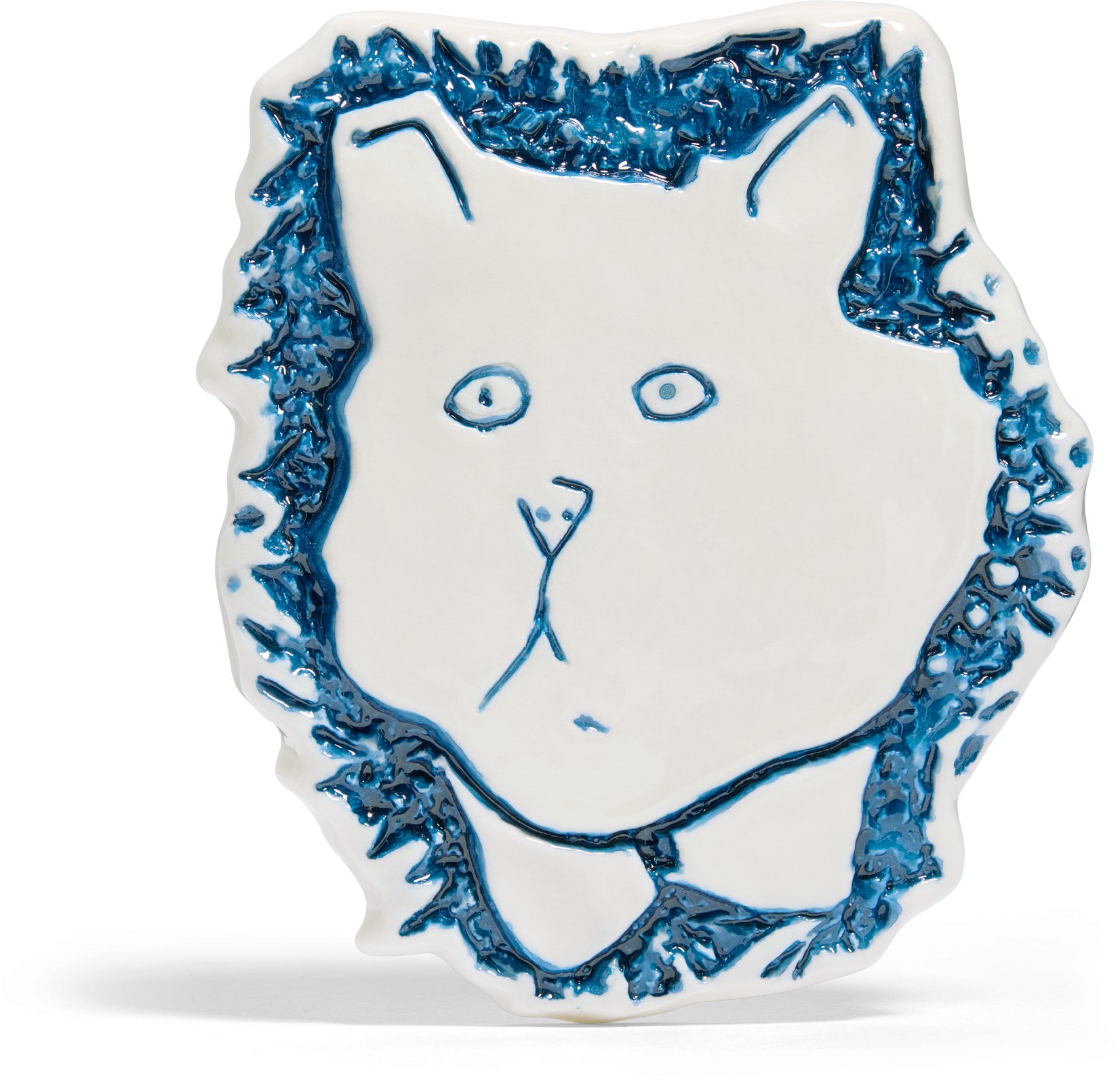 DIOR AND HYLTON NEL Cat Brooch White and Blue Ceramic with Silver ...